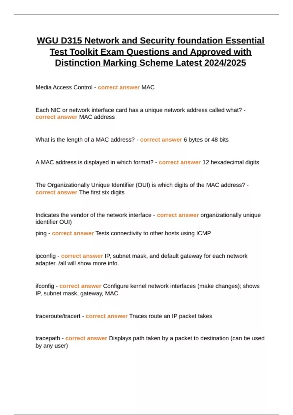 WGU D315 Network and Security foundation Essential Test Toolkit Exam ...