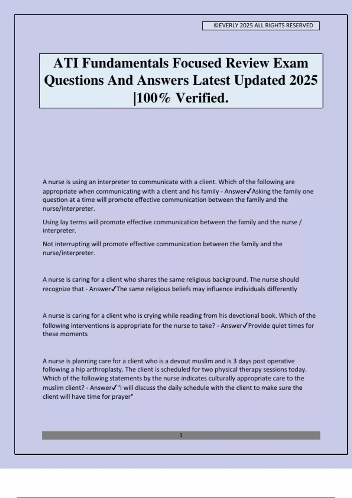 ATI Fundamentals Focused Review Exam Questions And Answers Latest ...