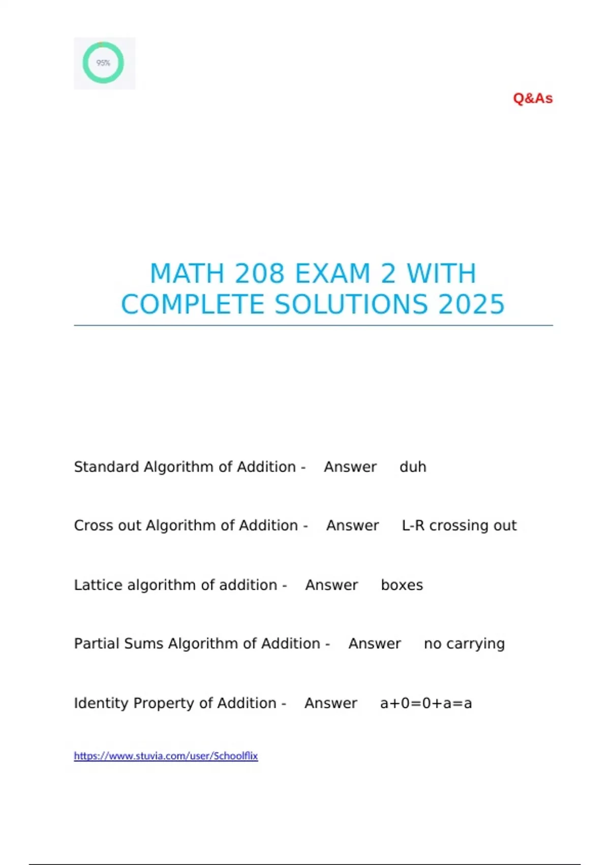 MATH 208 EXAM 2 WITH COMPLETE SOLUTIONS 2025 - Math 208 - Stuvia US