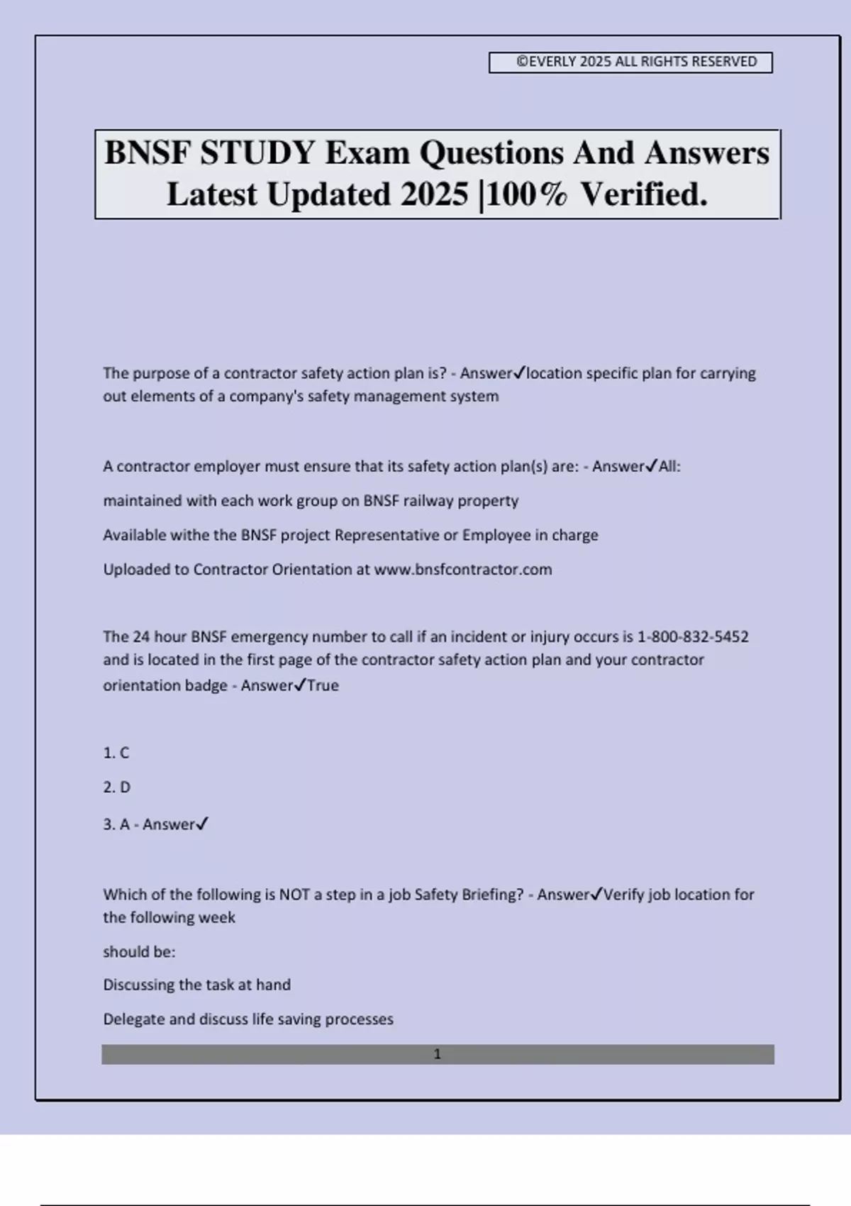 BNSF STUDY Exam Questions And Answers Latest Updated 2025 |100% ...