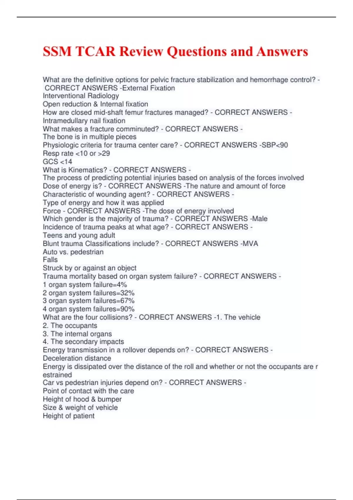 SSM TCAR Review Questions and Answers - TCAR-POST - Stuvia US