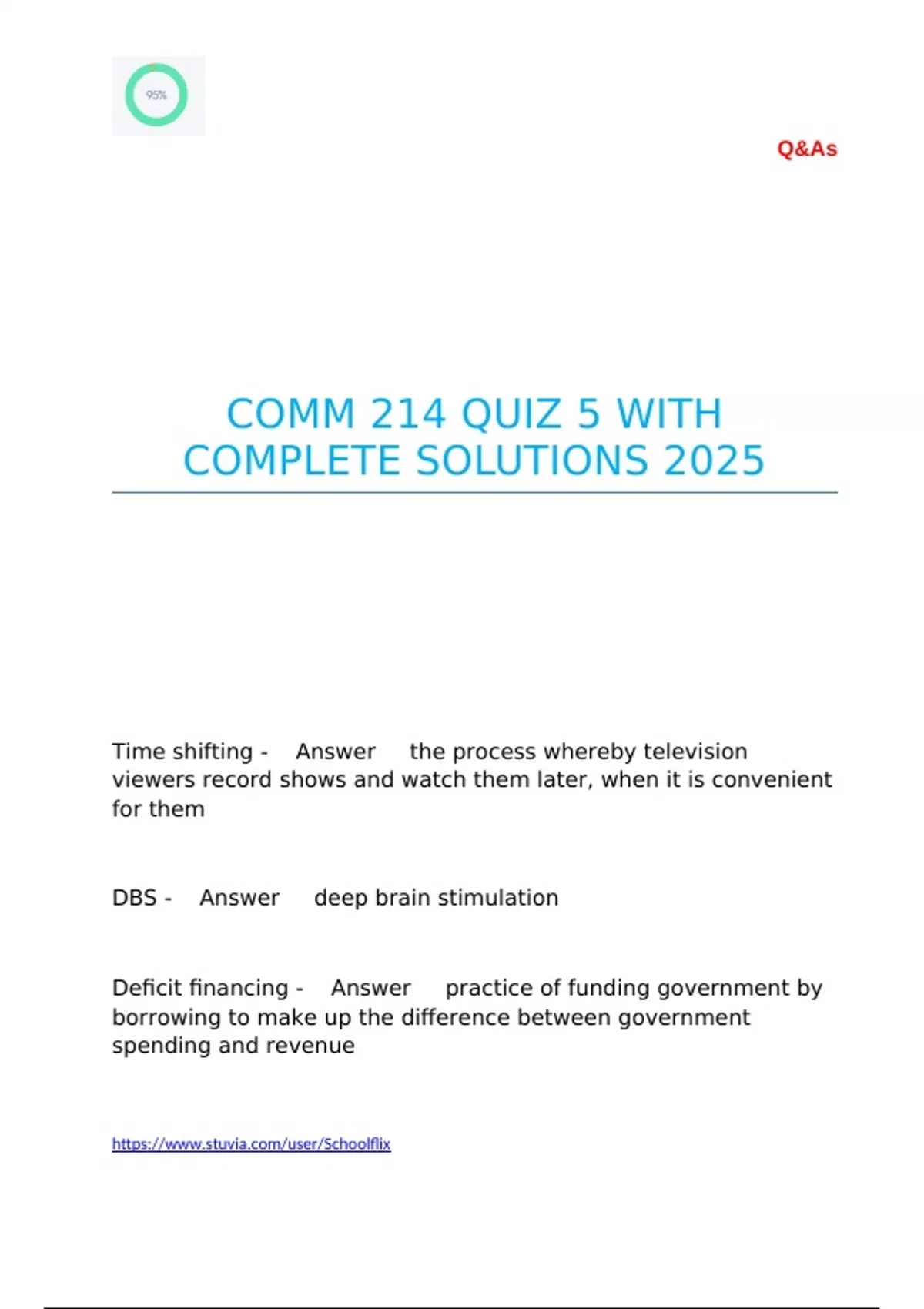 COMM 214 QUIZ 5 WITH COMPLETE SOLUTIONS 2025 - COMM 214 - Stuvia US