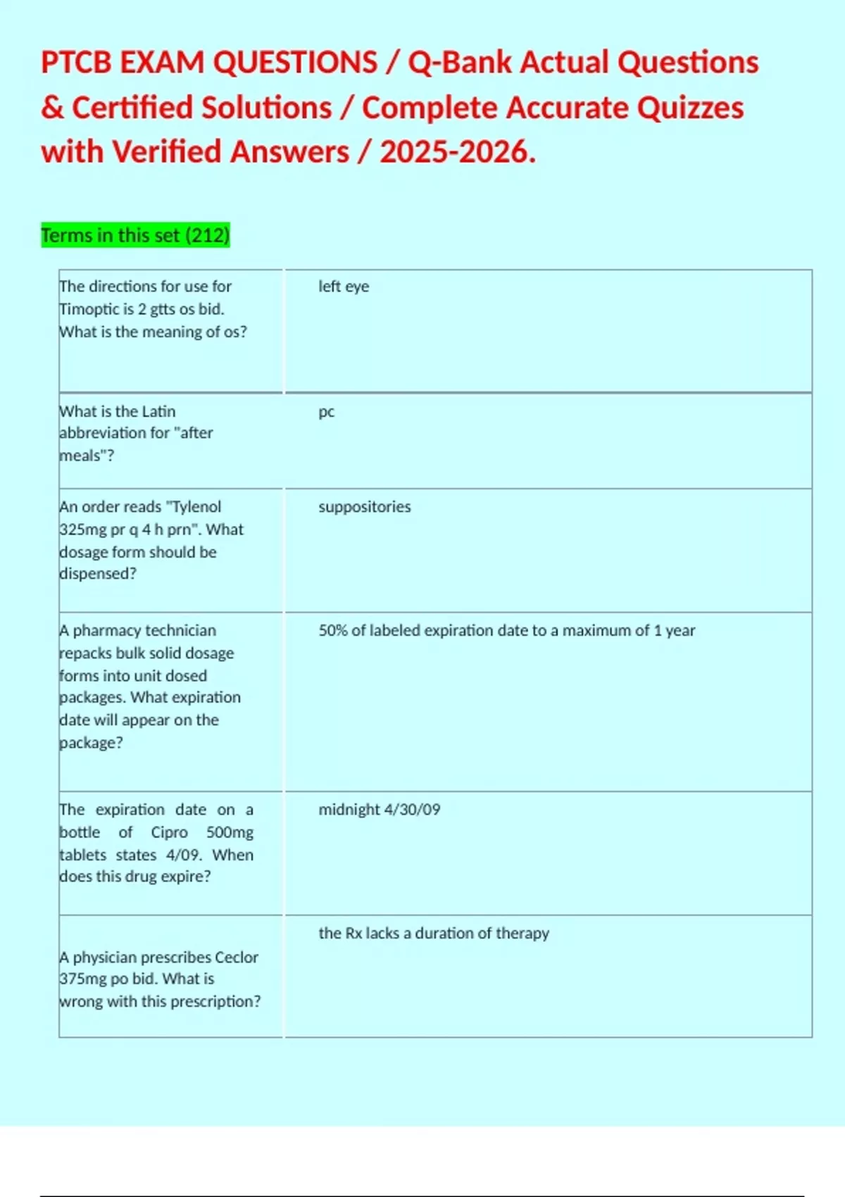 PTCB EXAM QUESTIONS / Q-Bank Actual Questions & Certified Solutions ...