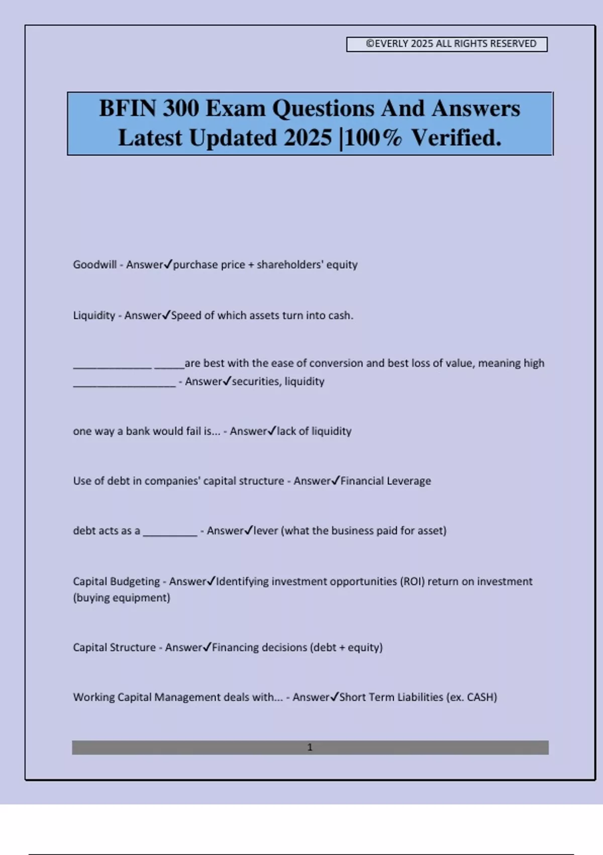 BFIN 300 Exam Questions And Answers Latest Updated 2025 |100% Verified ...