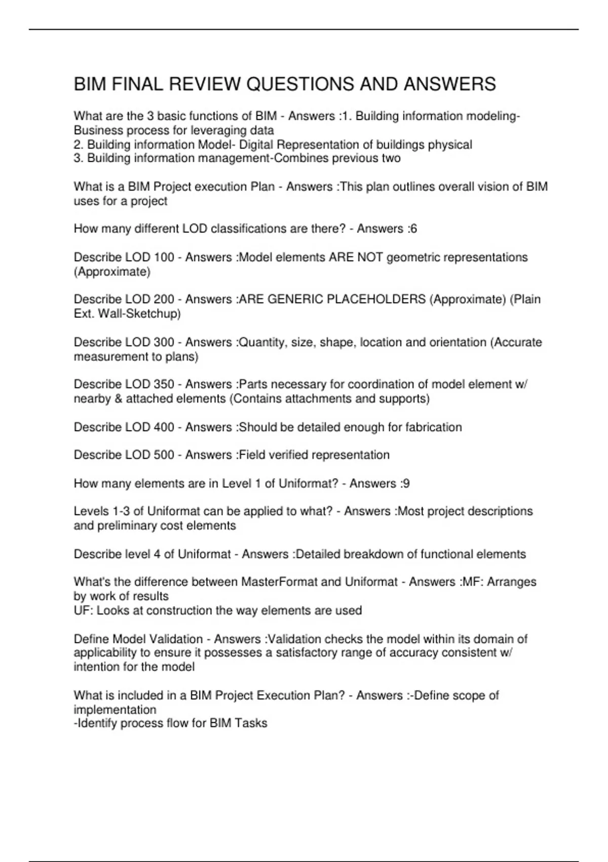 BIM FINAL REVIEW QUESTIONS AND ANSWERS - BIM - Stuvia US