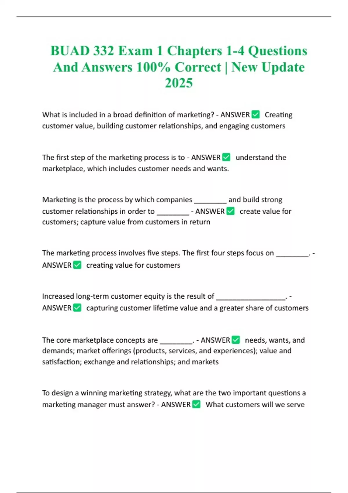 BUAD 332 Exam 1 Chapters 1-4 Questions And Answers 100% Correct | New ...