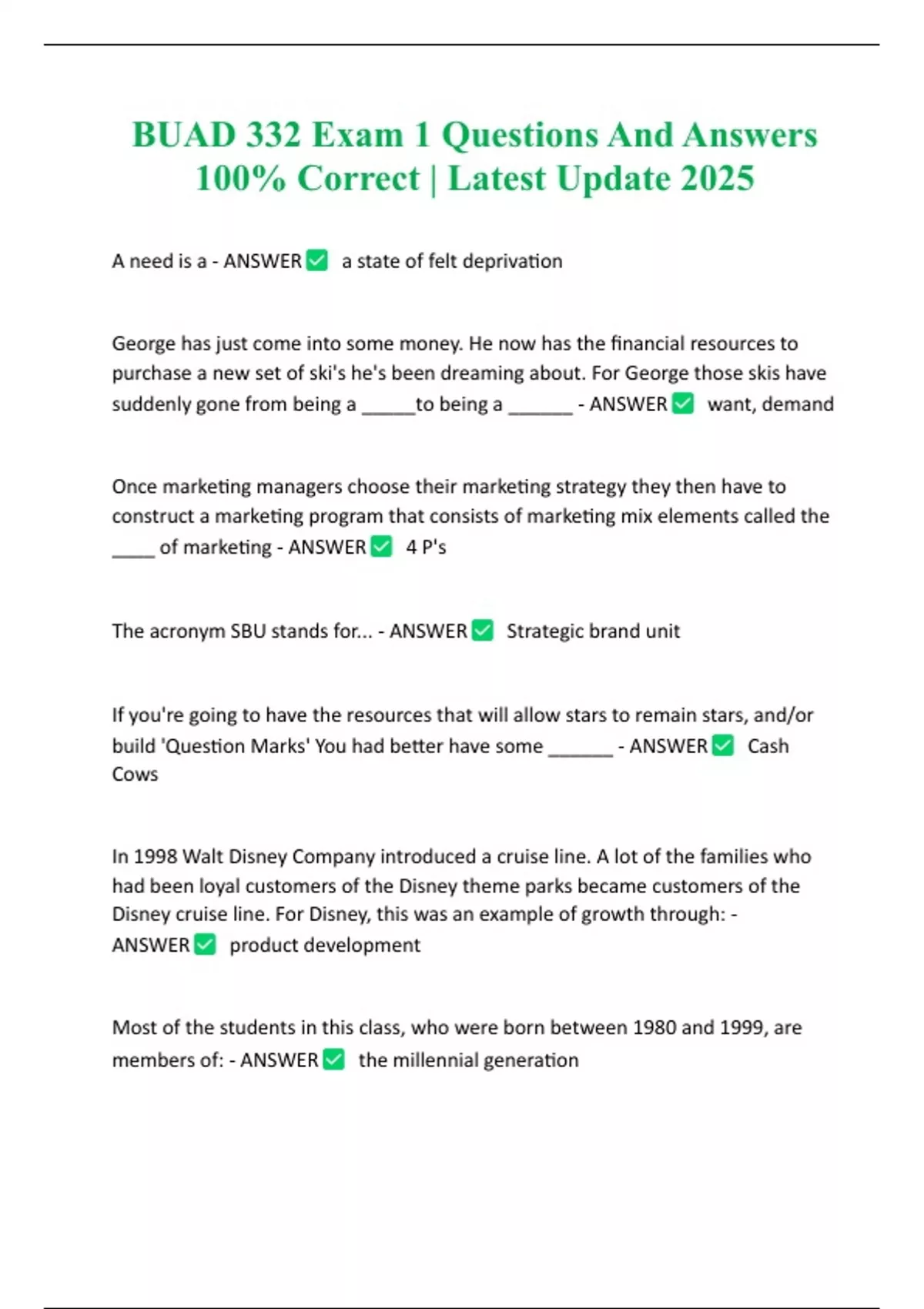 BUAD 332 Exam 1 Questions And Answers 100% Correct | Latest Update 2025 ...