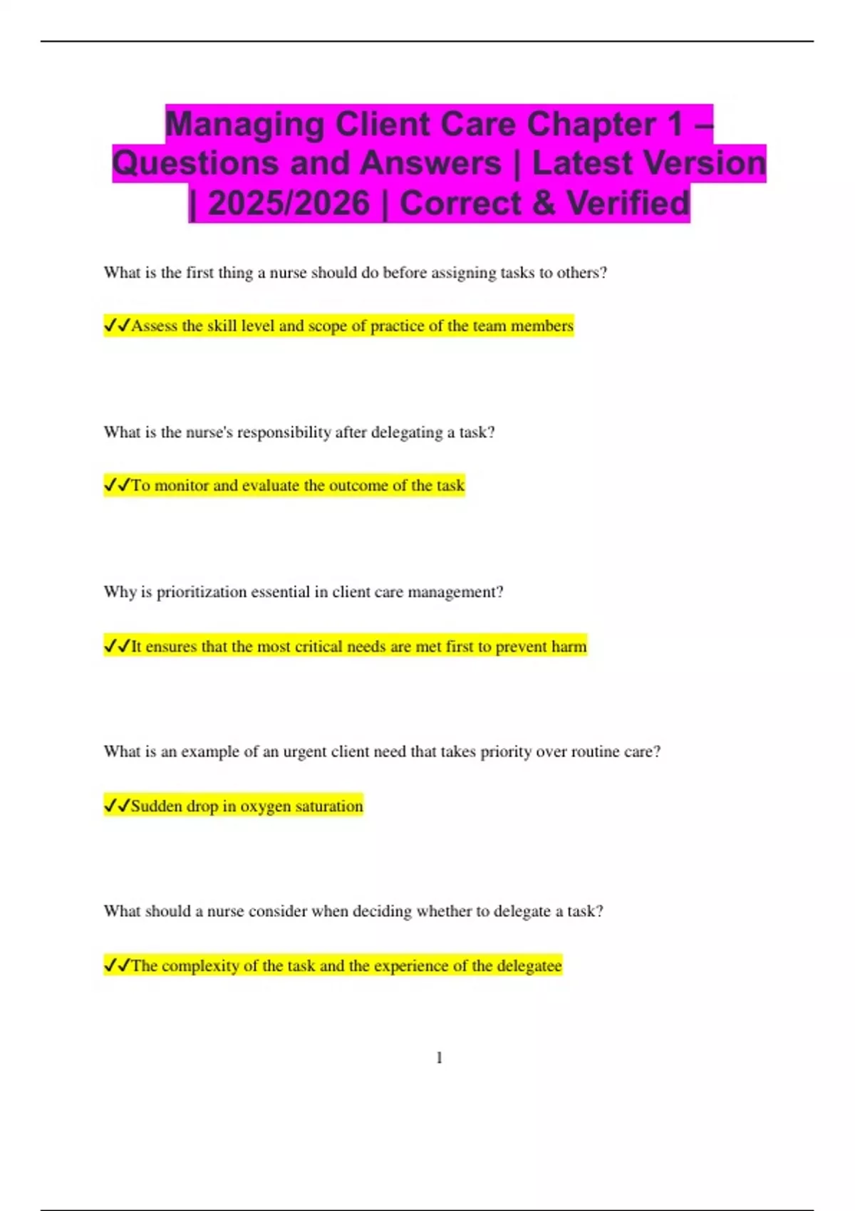 Managing Client Care Chapter 1 – Questions and Answers | Latest Version ...