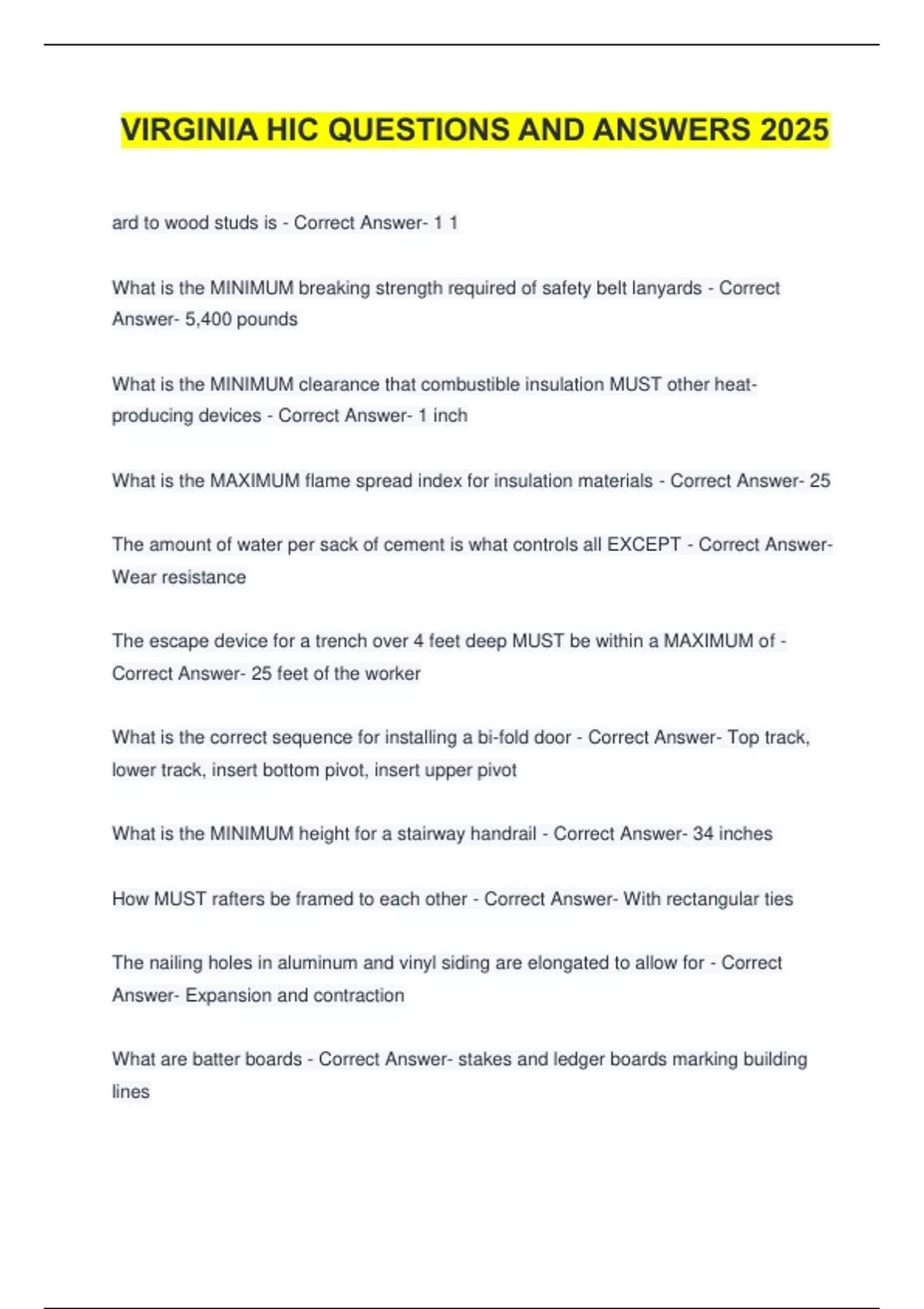 virginia hic questions and answers 2025 - Virginia hic - Stuvia US