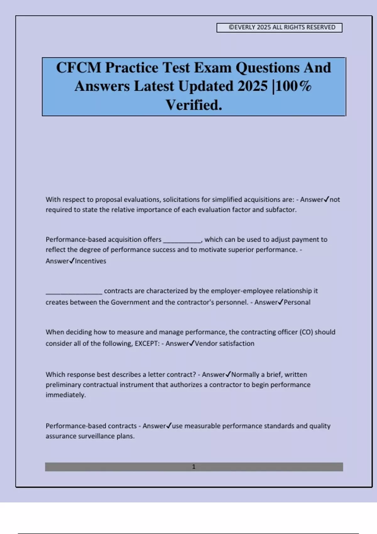 CFCM Practice Test Exam Questions And Answers Latest Updated 2025 |100% ...