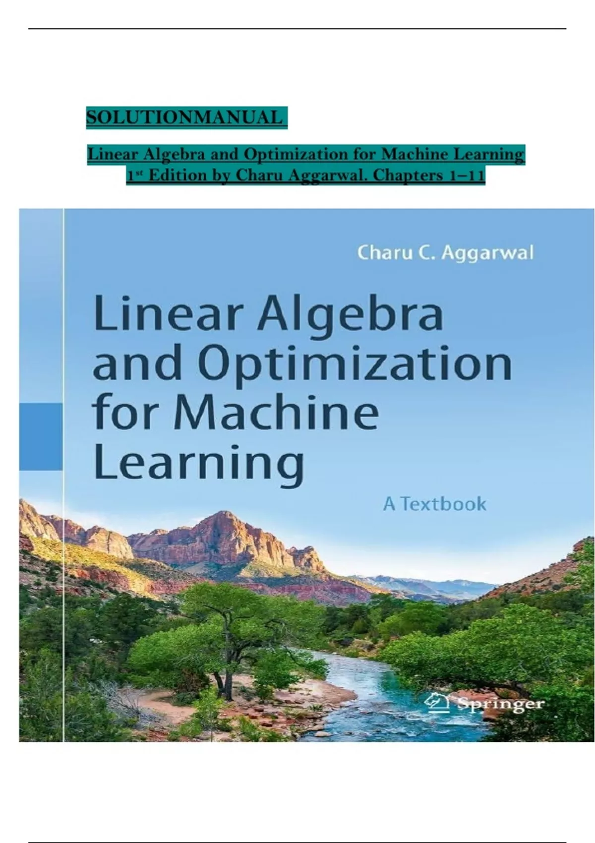 SOLUTIONMANUAL Linear Algebra and Optimization for Machine Learning 1st ...