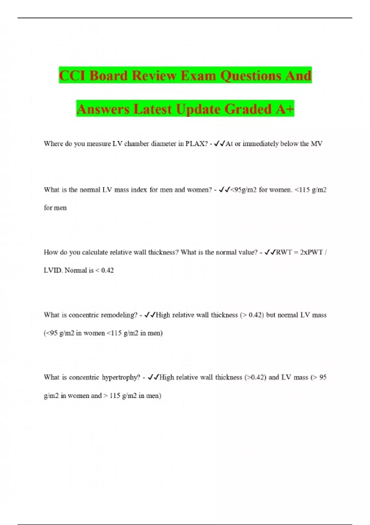 CCI Board Review Exam Questions And Answers Latest Update Graded A+ ...