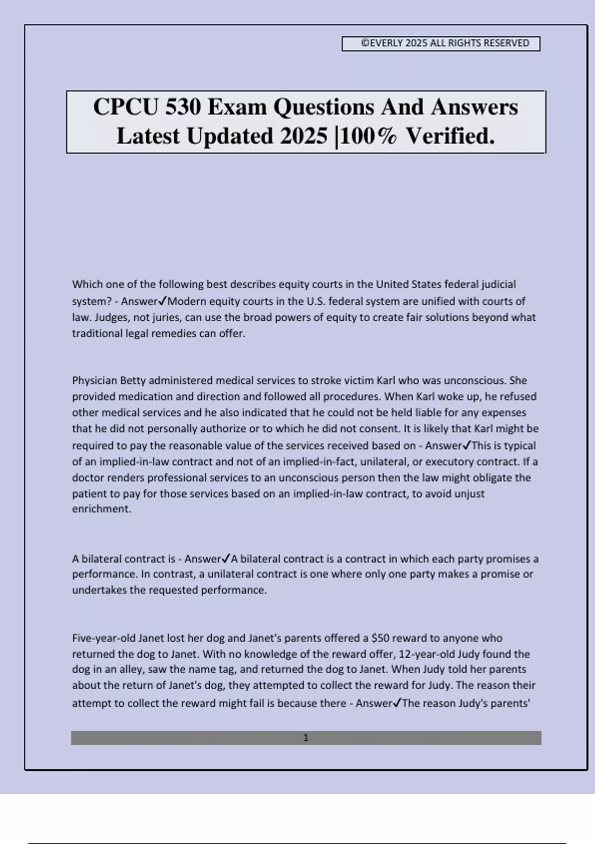 CPCU 530 Exam Questions And Answers Latest Updated 2025 |100% Verified ...