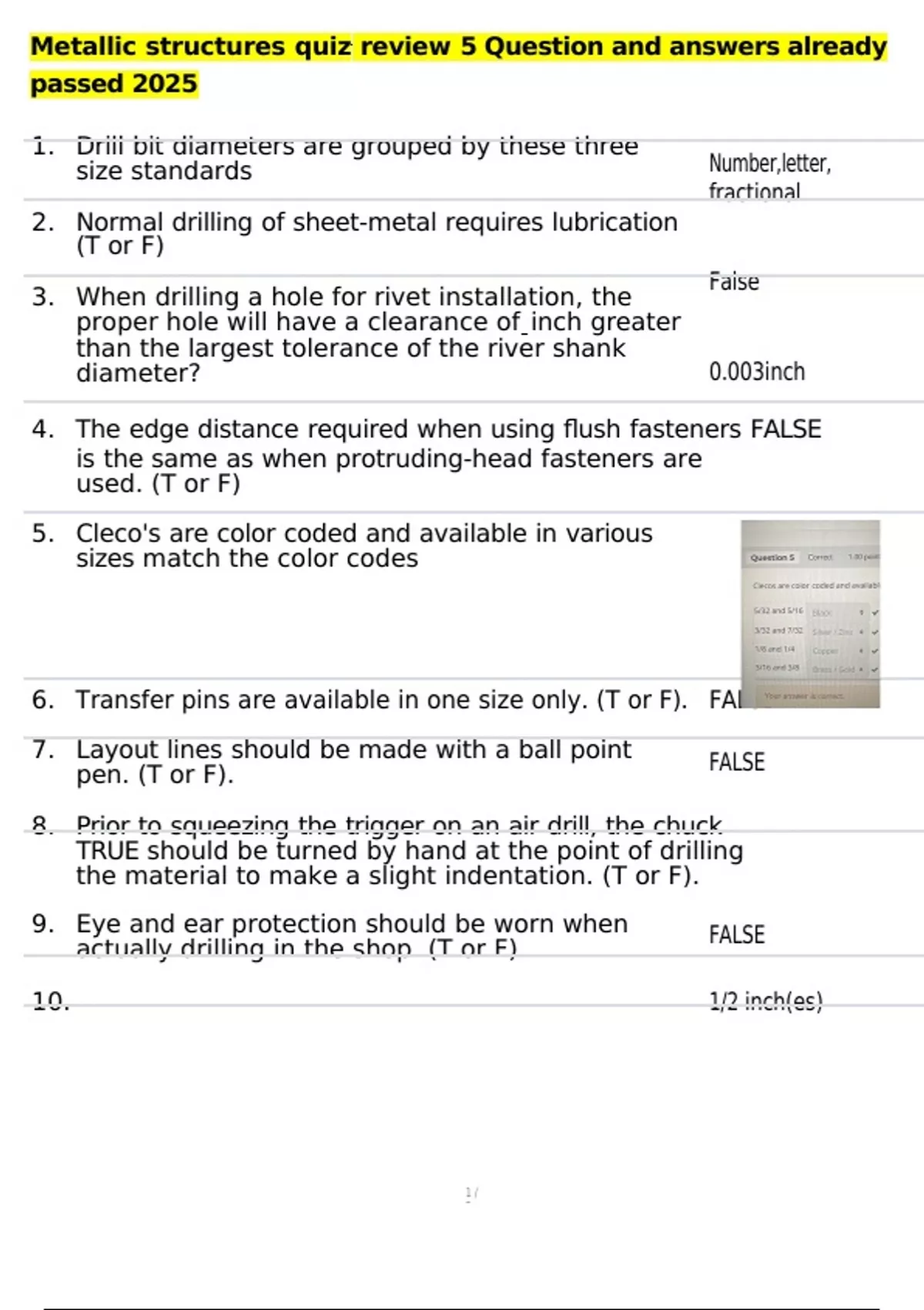 Metallic structures quiz review 5 Question and answers already passed ...
