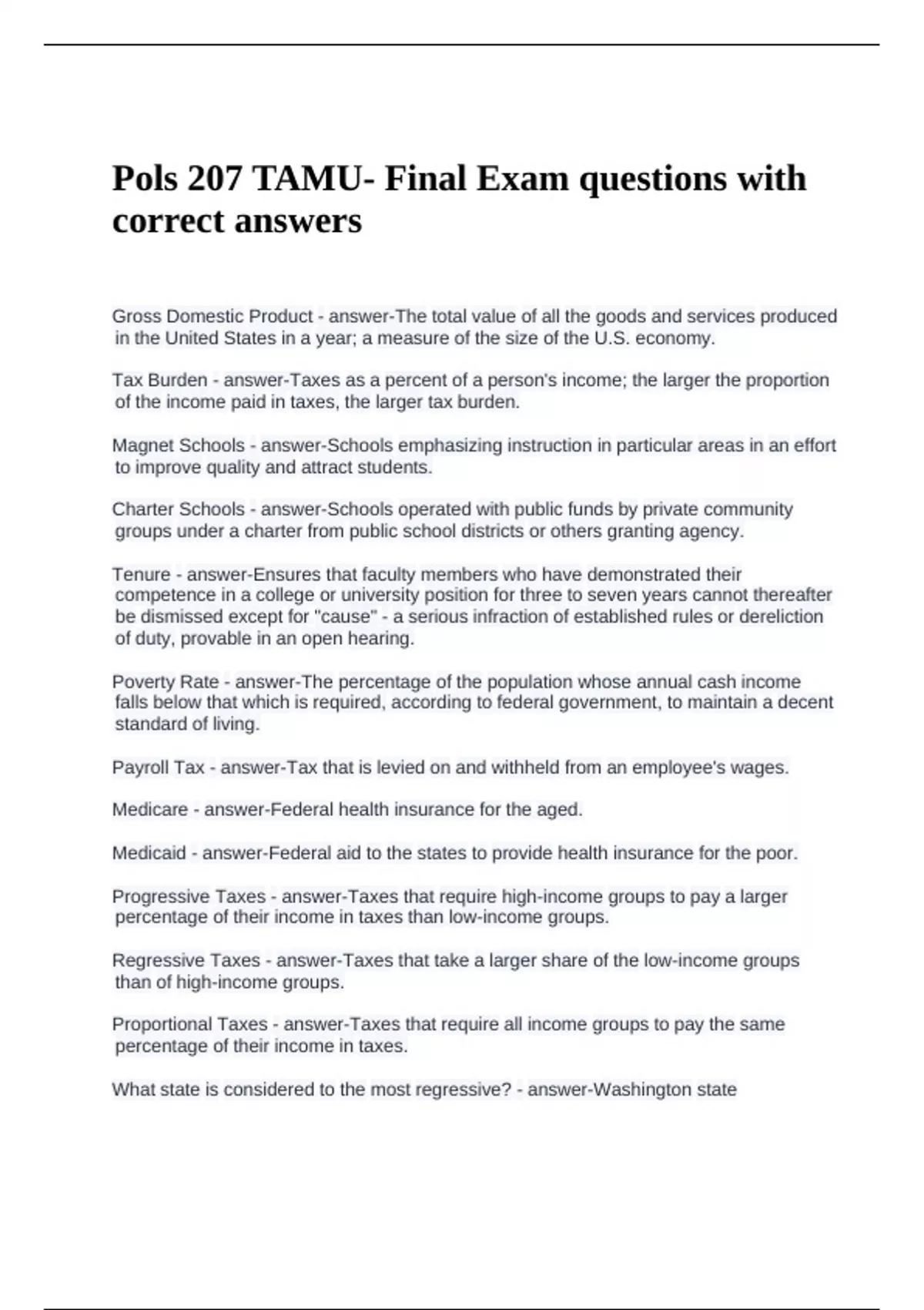 Pols 207 TAMU questions with complete solutions - POLS 207 - Stuvia US