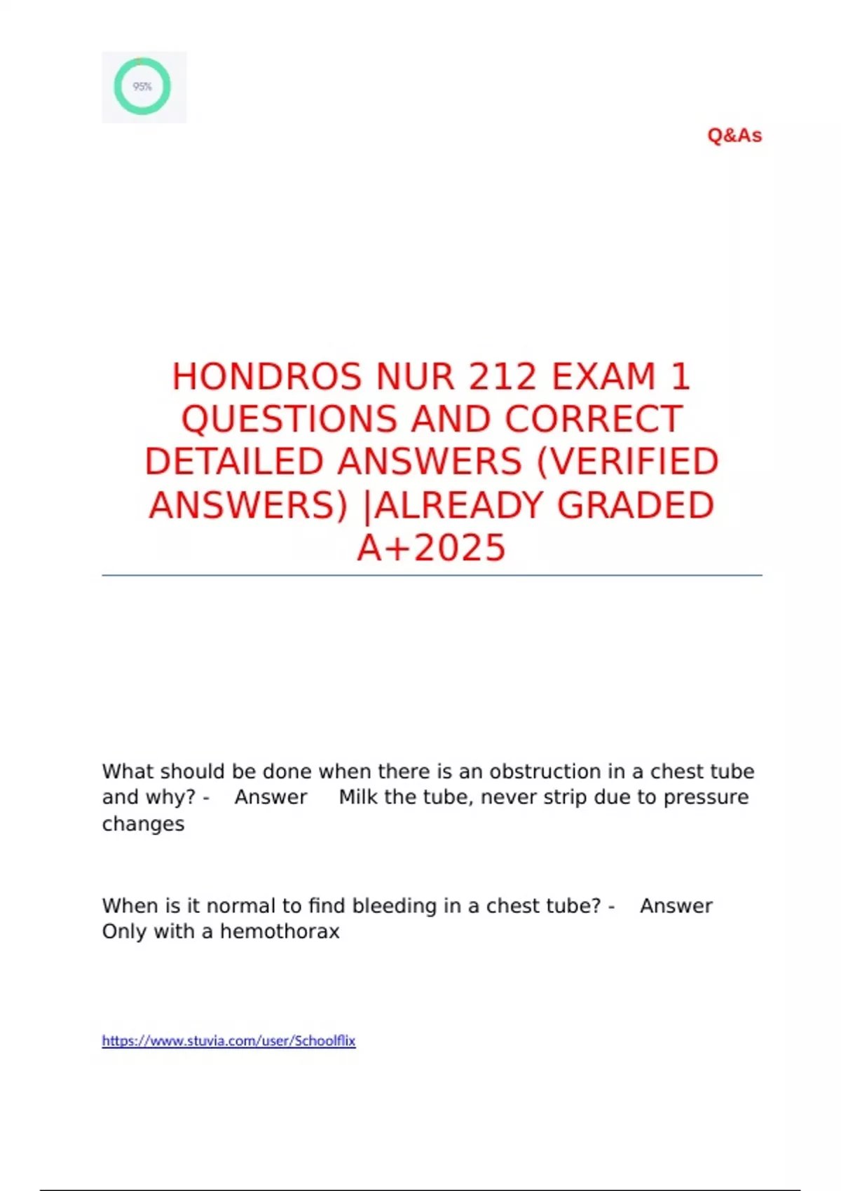 HONDROS NUR 212 EXAM 1 QUESTIONS AND CORRECT DETAILED ANSWERS (VERIFIED ANSWERS) ALREADY GRADED ...