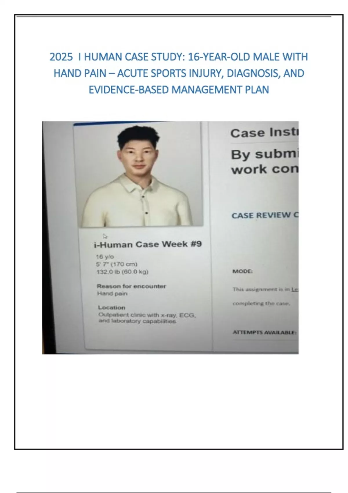 2025 I HUMAN CASE STUDY: 16-YEAR-OLD MALE WITH HAND PAIN – ACUTE SPORTS ...