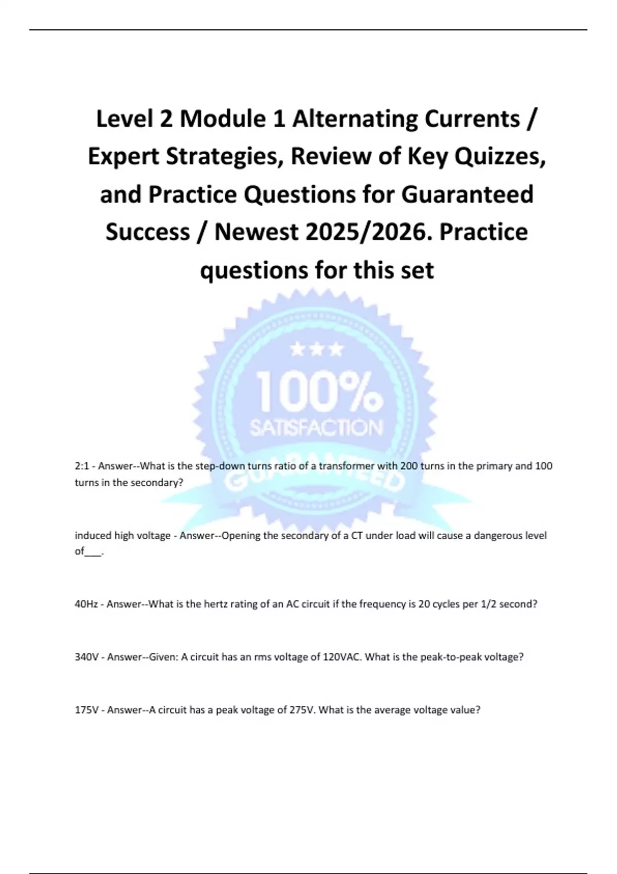 Level 2 Module 1 Alternating Currents / Expert Strategies, Review of ...