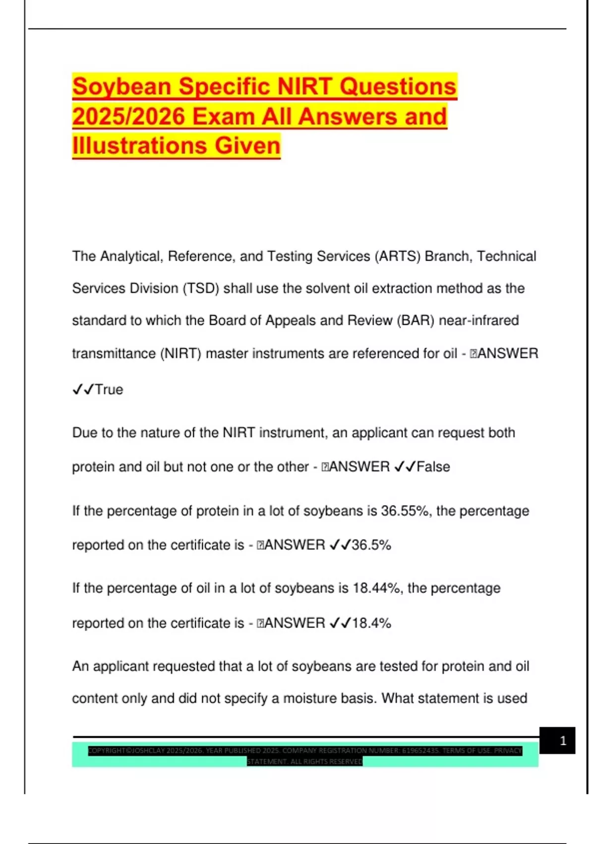 Soybean Specific NIRT Questions 2025/2026 Exam All Answers and ...