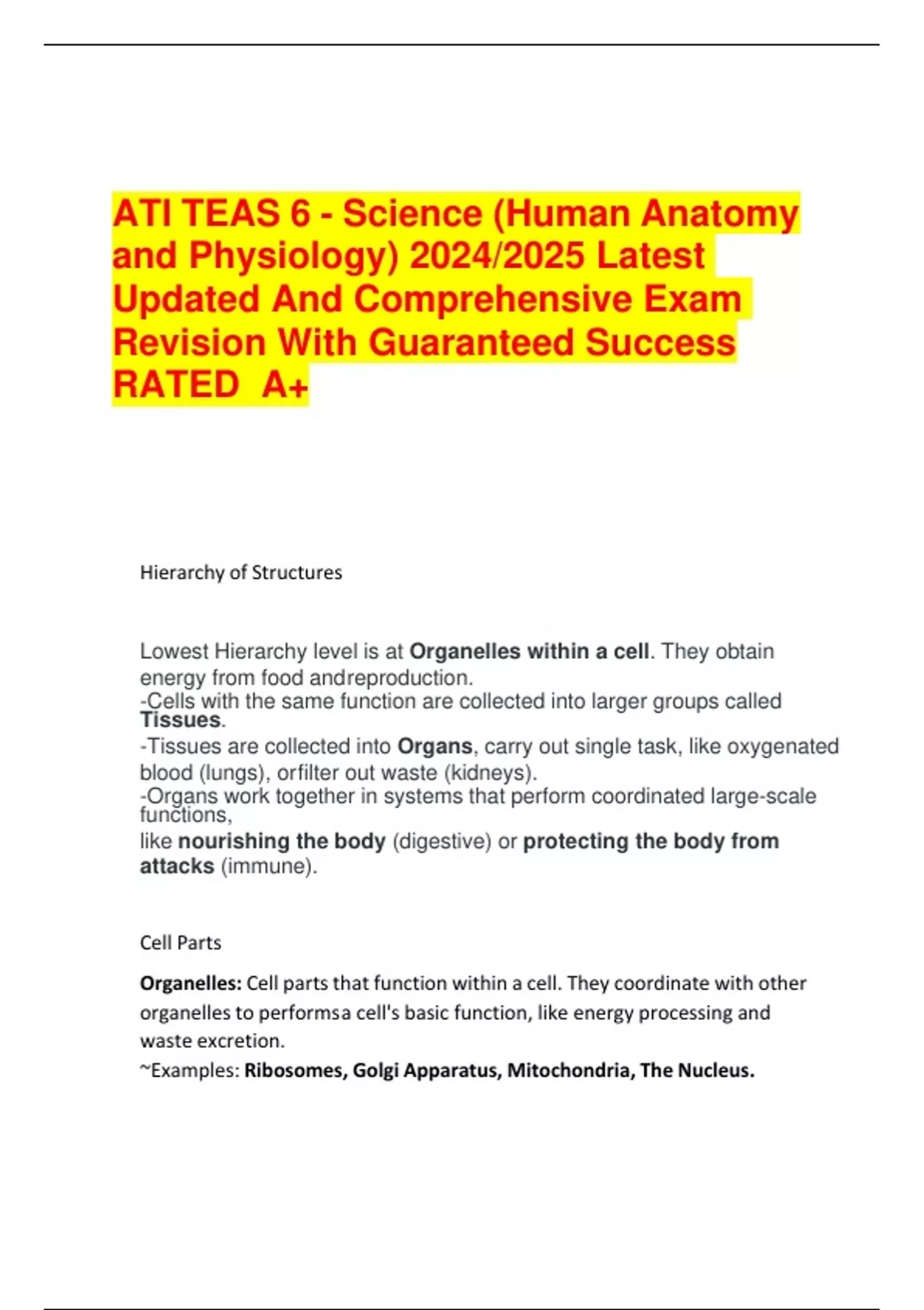 ATI TEAS 6 - Science (Human Anatomy and Physiology) 2024/2025 Latest ...
