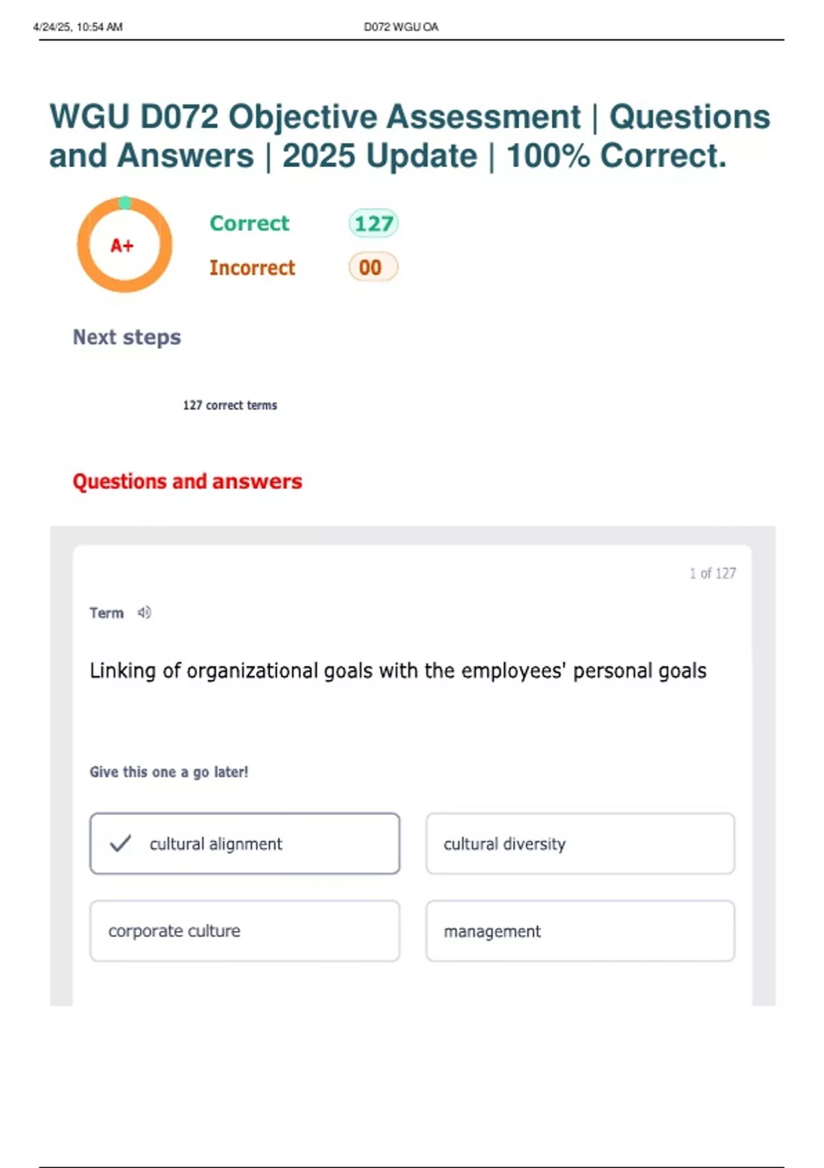 WGU D072 Objective Assessment | Questions and Answers | 2025 Update ...