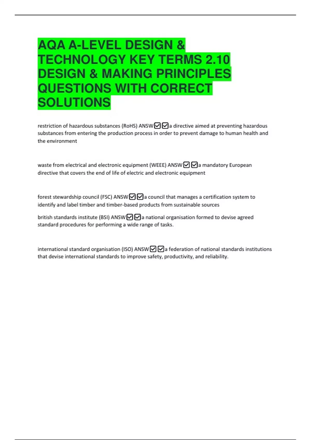 AQA A-LEVEL DESIGN & TECHNOLOGY KEY TERMS 2.10 DESIGN & MAKING ...