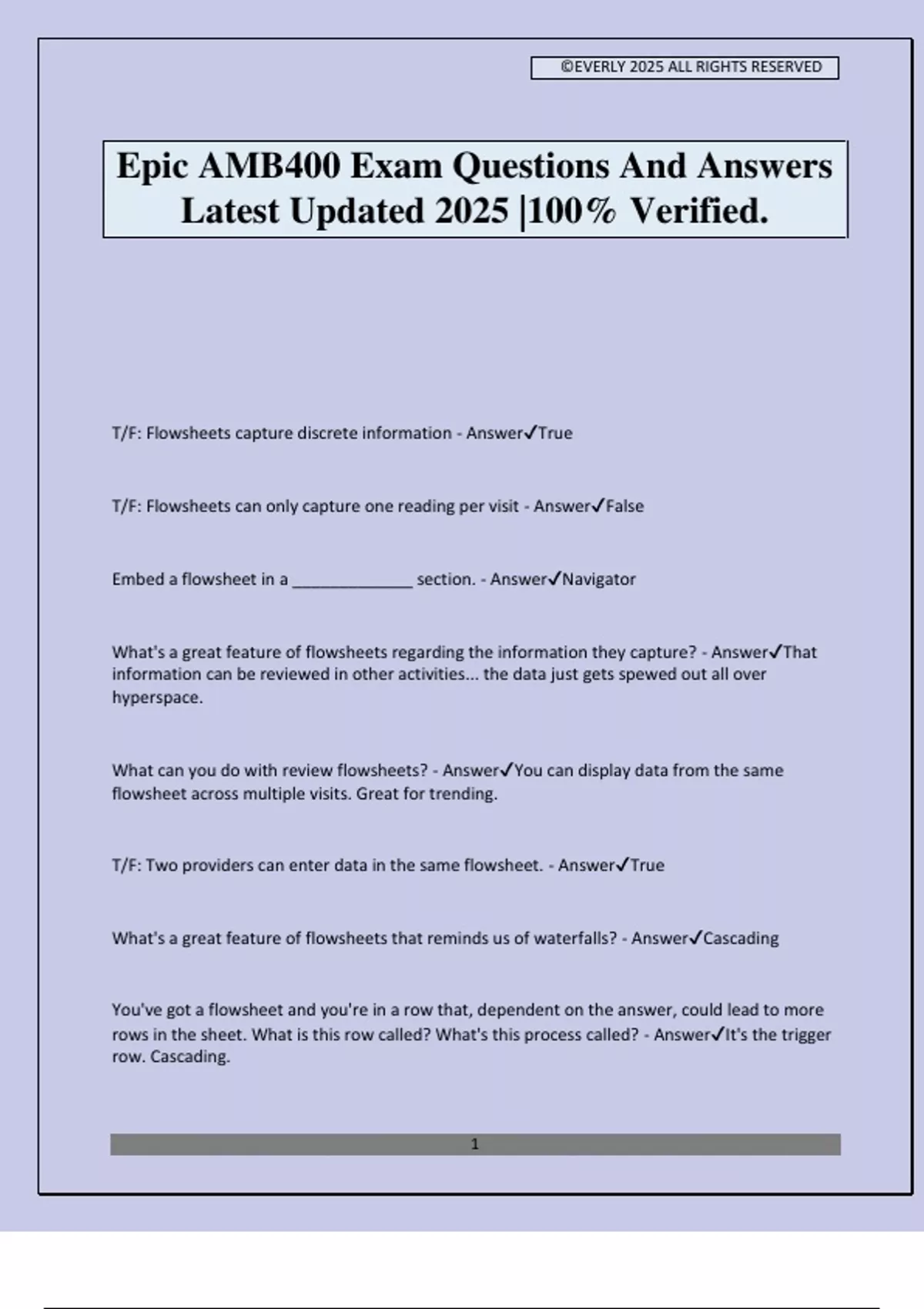 Epic AMB400 Exam Questions And Answers Latest Updated 2025 |100% ...