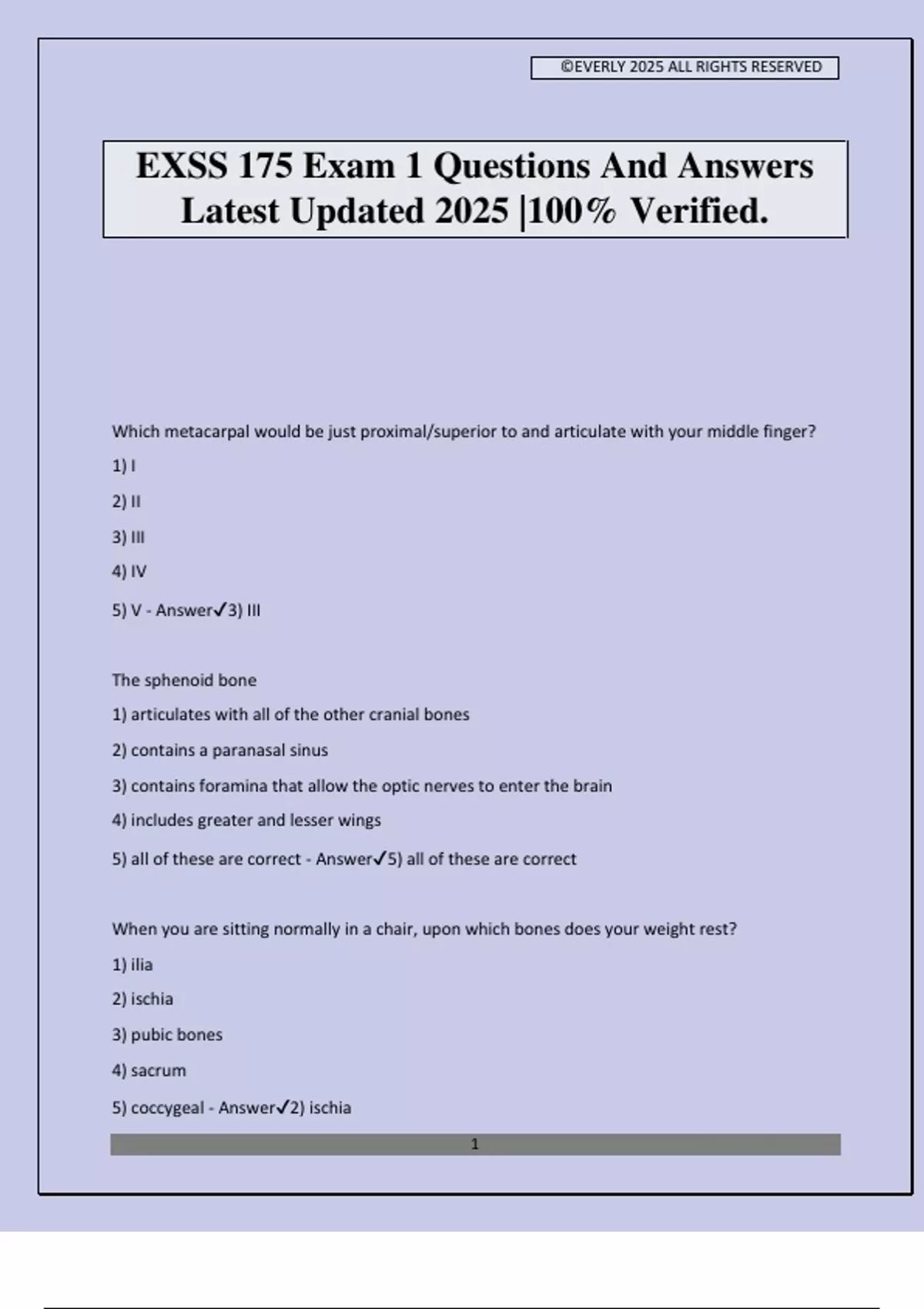 EXSS 175 Exam 1 Questions And Answers Latest Updated 2025 |100% ...