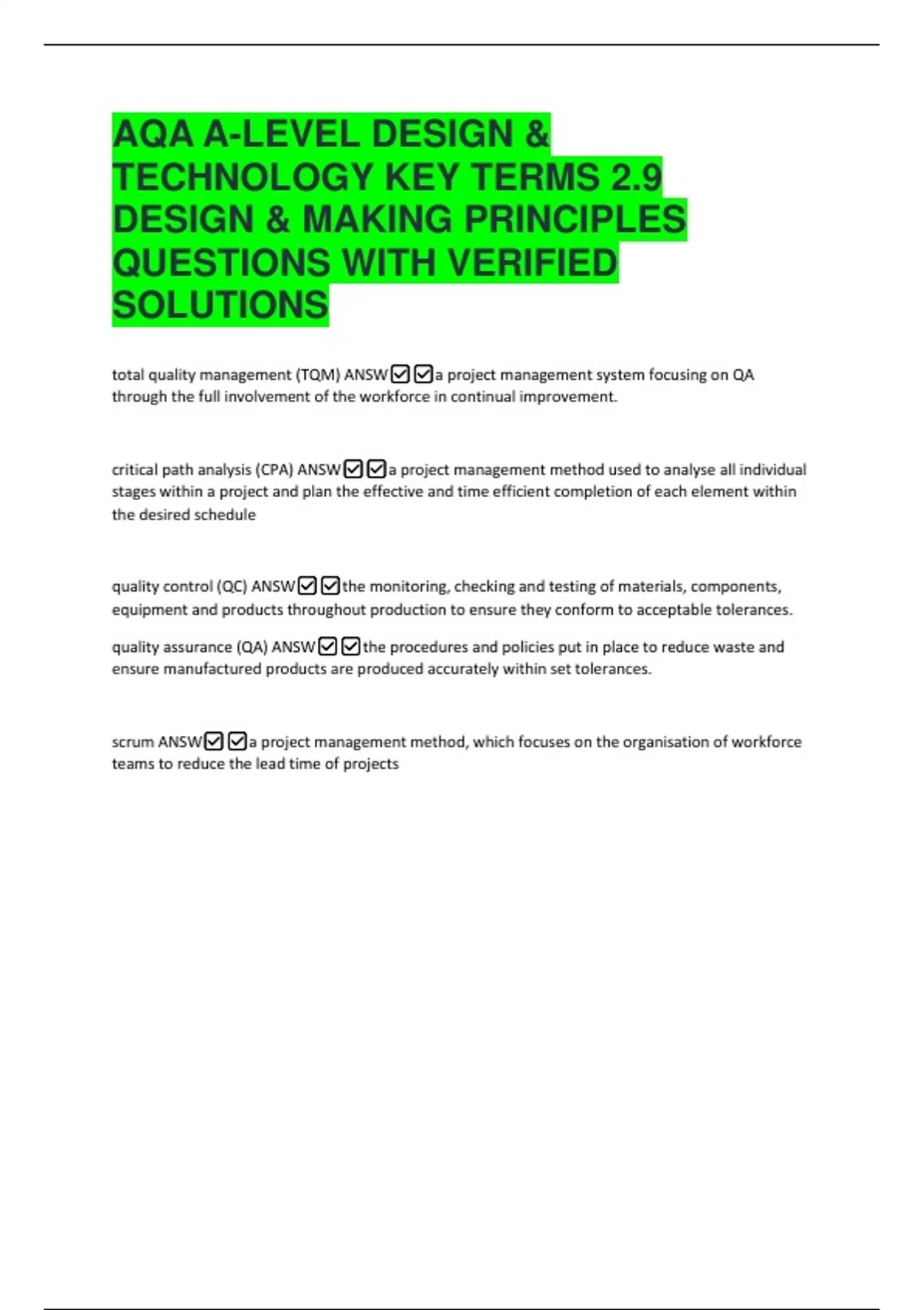 AQA A-LEVEL DESIGN & TECHNOLOGY KEY TERMS 2.9 DESIGN & MAKING ...