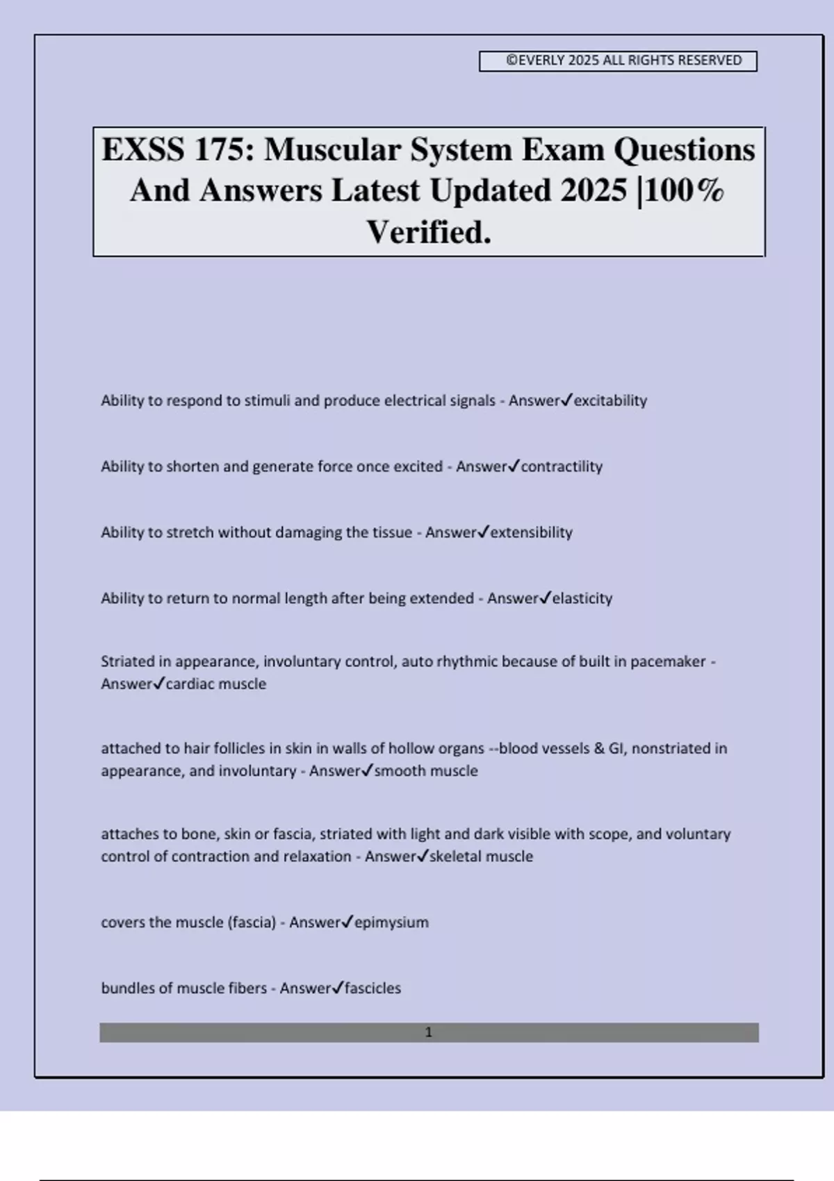 EXSS 175: Muscular System Exam Questions And Answers Latest Updated ...