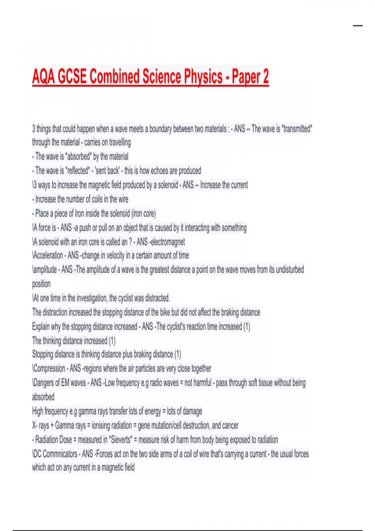 AQA GCSE Combined Science Physics - Paper 2 Exam 2025/2026 Questions ...