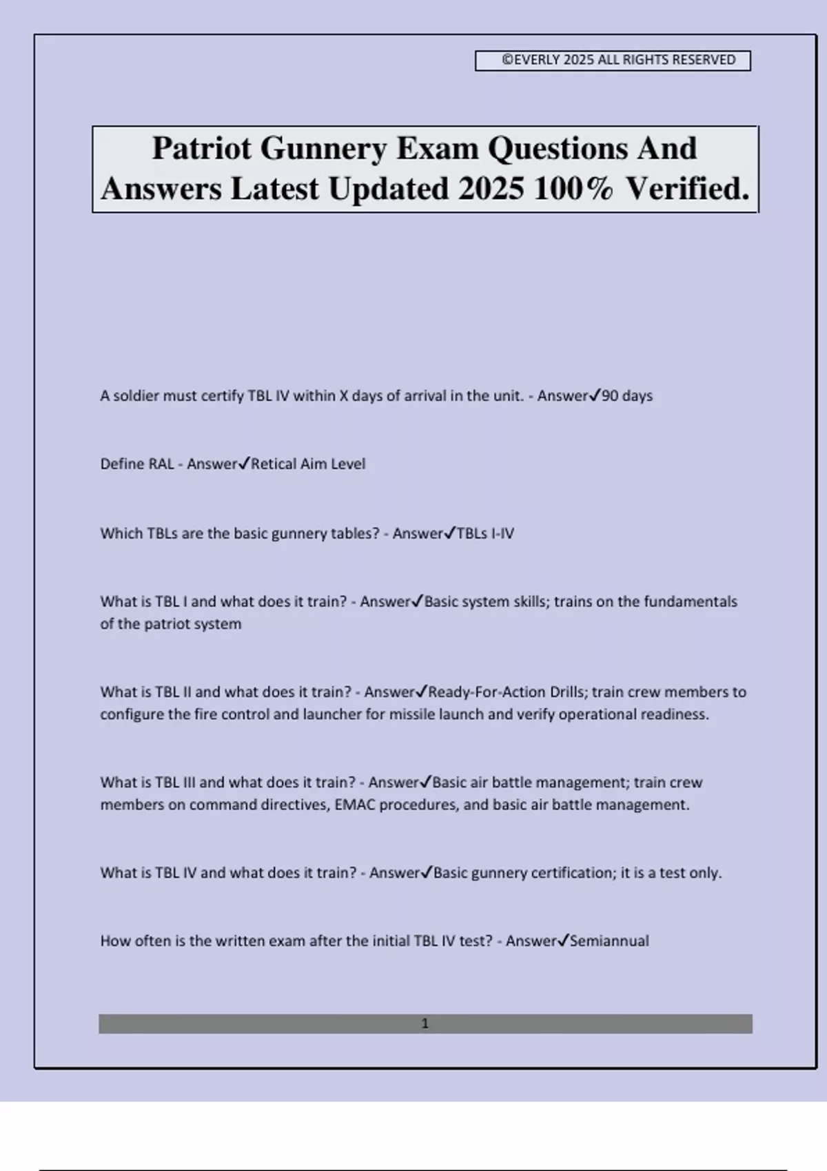 Patriot Gunnery Exam Questions And Answers Latest Updated 2025 100% ...