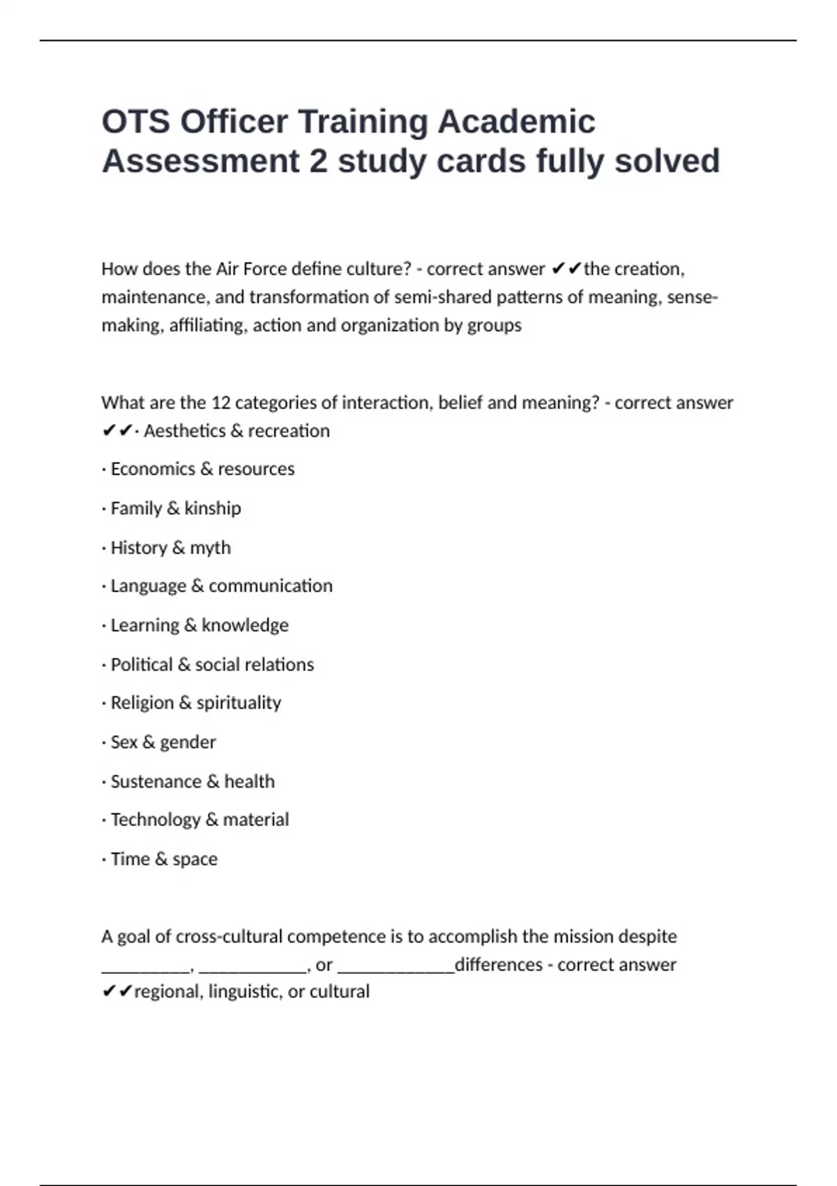 OTS Officer Training Academic Assessment 2 study cards fully solved ...