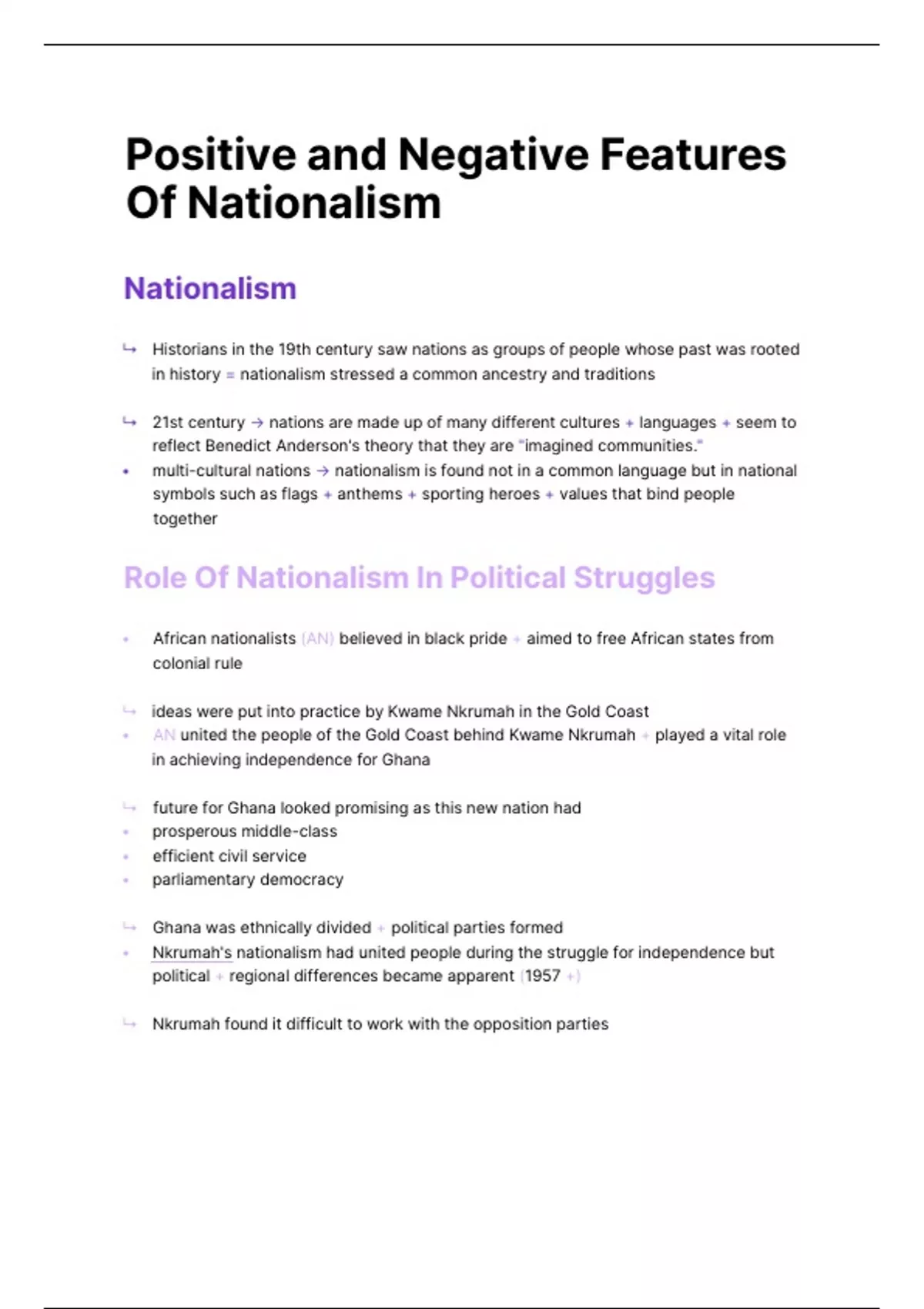 Summary Positive and Negative Features Of Nationalism - History - Stuvia SA