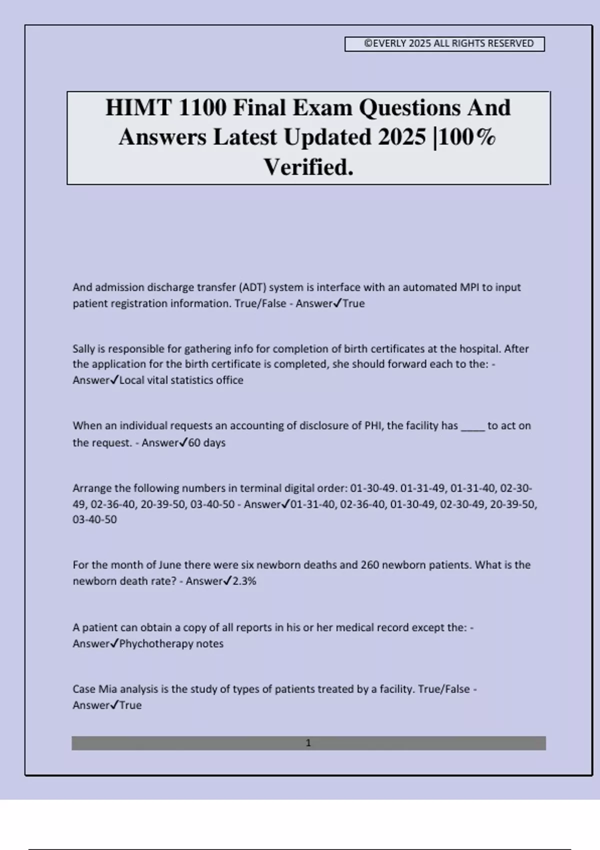 HIMT 1100 Final Exam Questions And Answers Latest Updated 2025 |100% ...