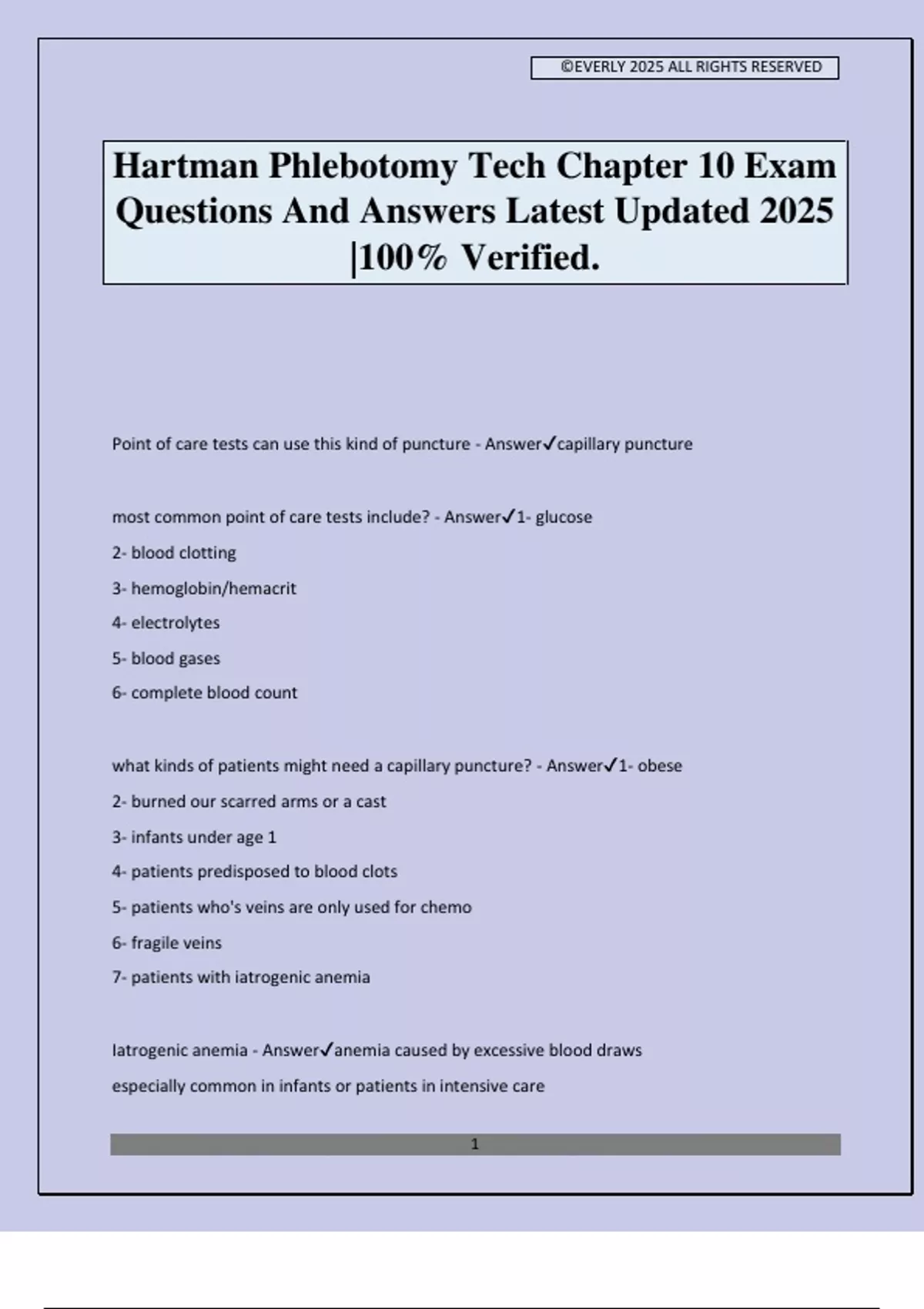 Hartman Phlebotomy Tech Chapter 10 Exam Questions And Answers Latest ...