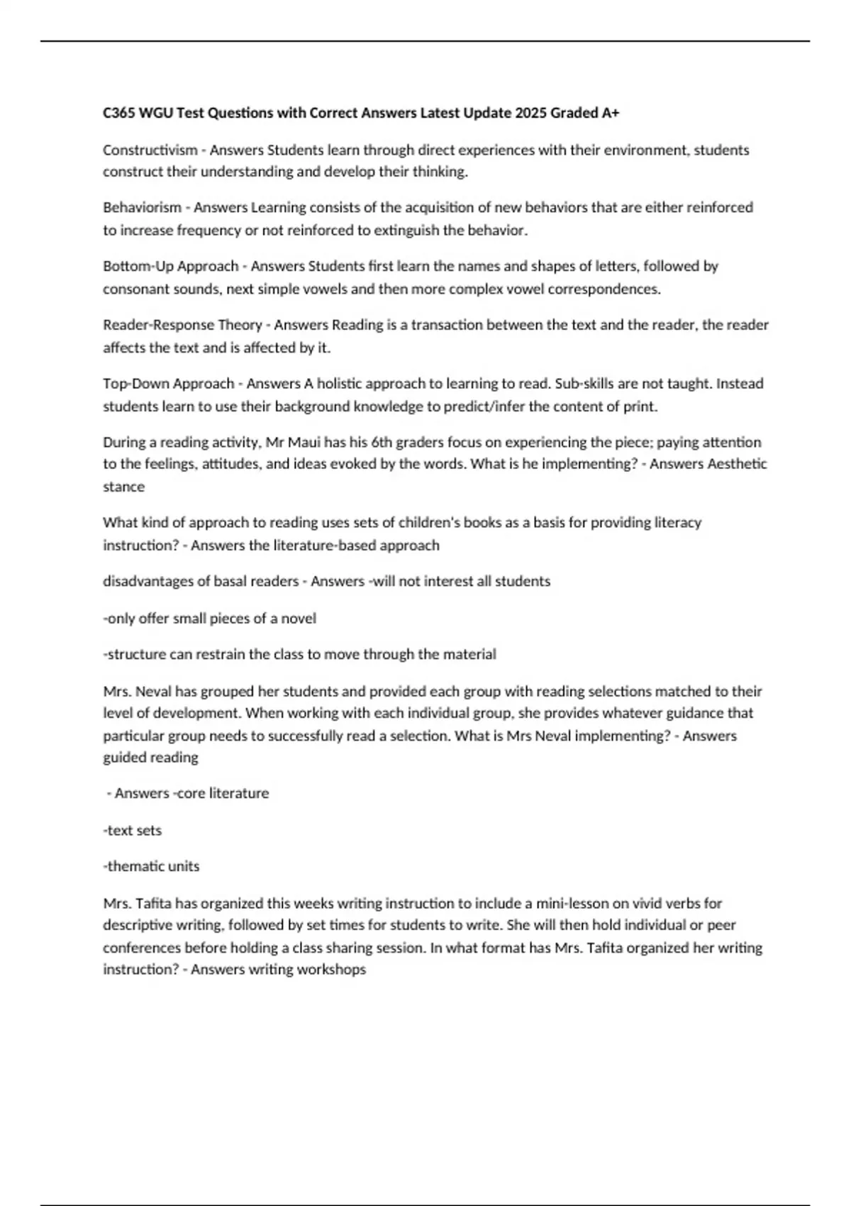 C365 WGU Test Questions with Correct Answers Latest Update 2025 Graded ...