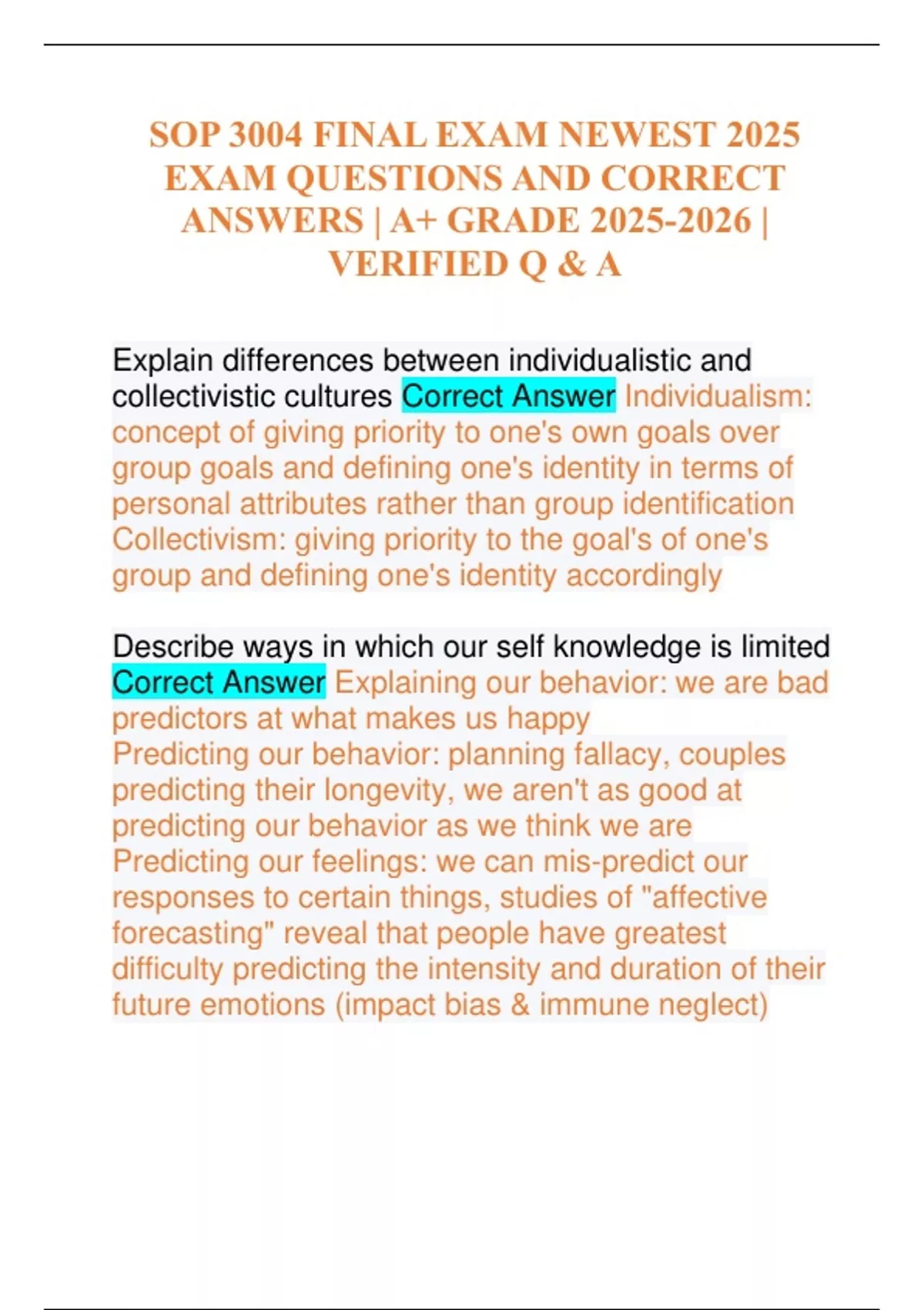 SOP 3004 FINAL EXAM NEWEST 2025 EXAM QUESTIONS AND CORRECT ANSWERS | A+ GRADE | VERIFIED Q & A ...