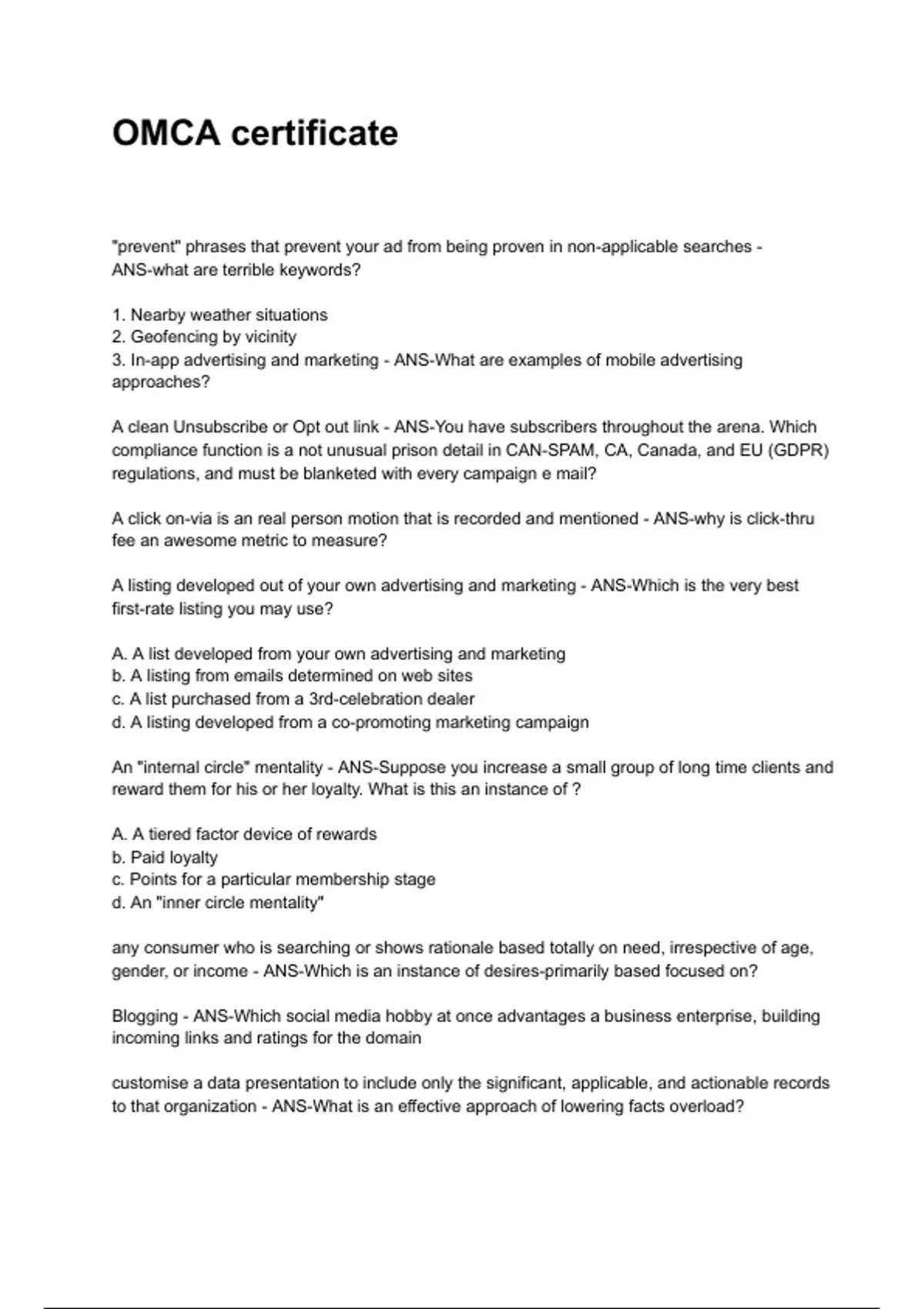 OMCA certificate (2025/2026 NEWEST UPDATE) COMPLETE QUESTIONS AND ...