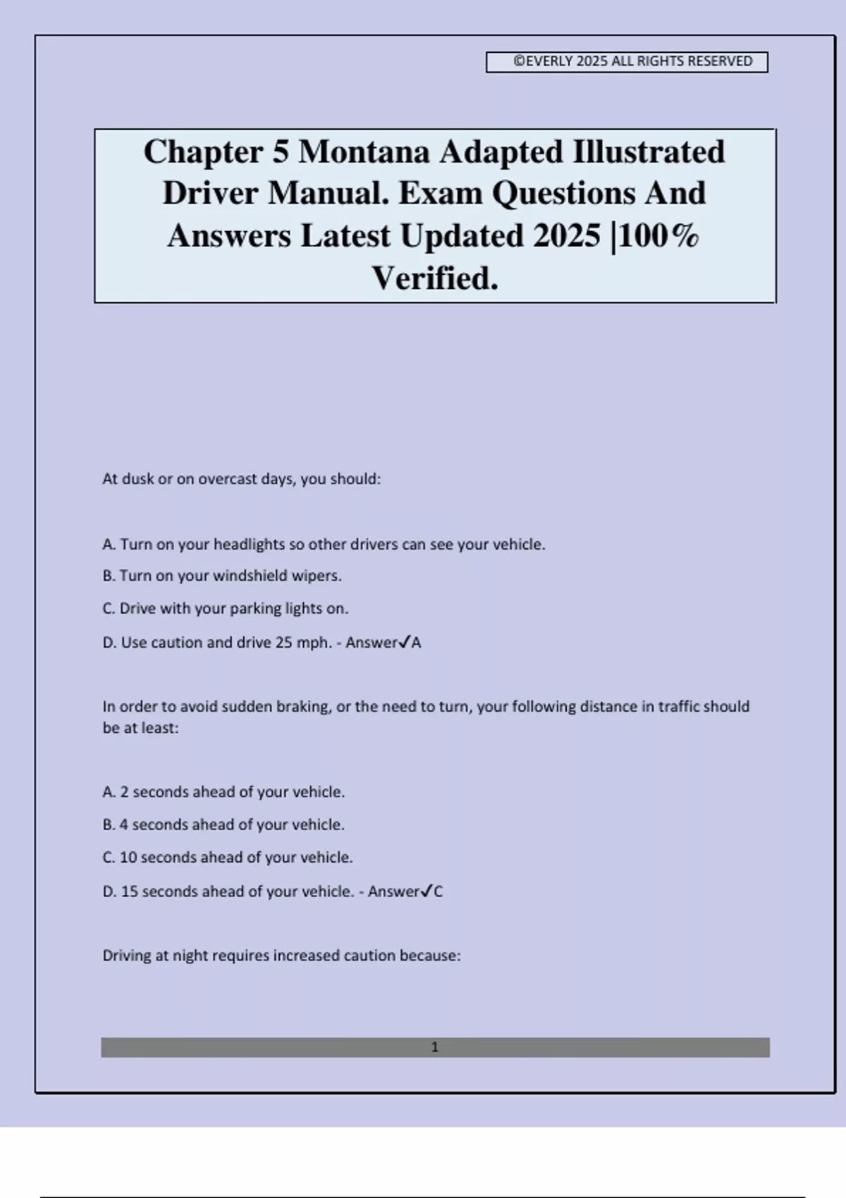 Chapter 5 Montana Adapted Illustrated Driver Manual. Exam Questions And ...