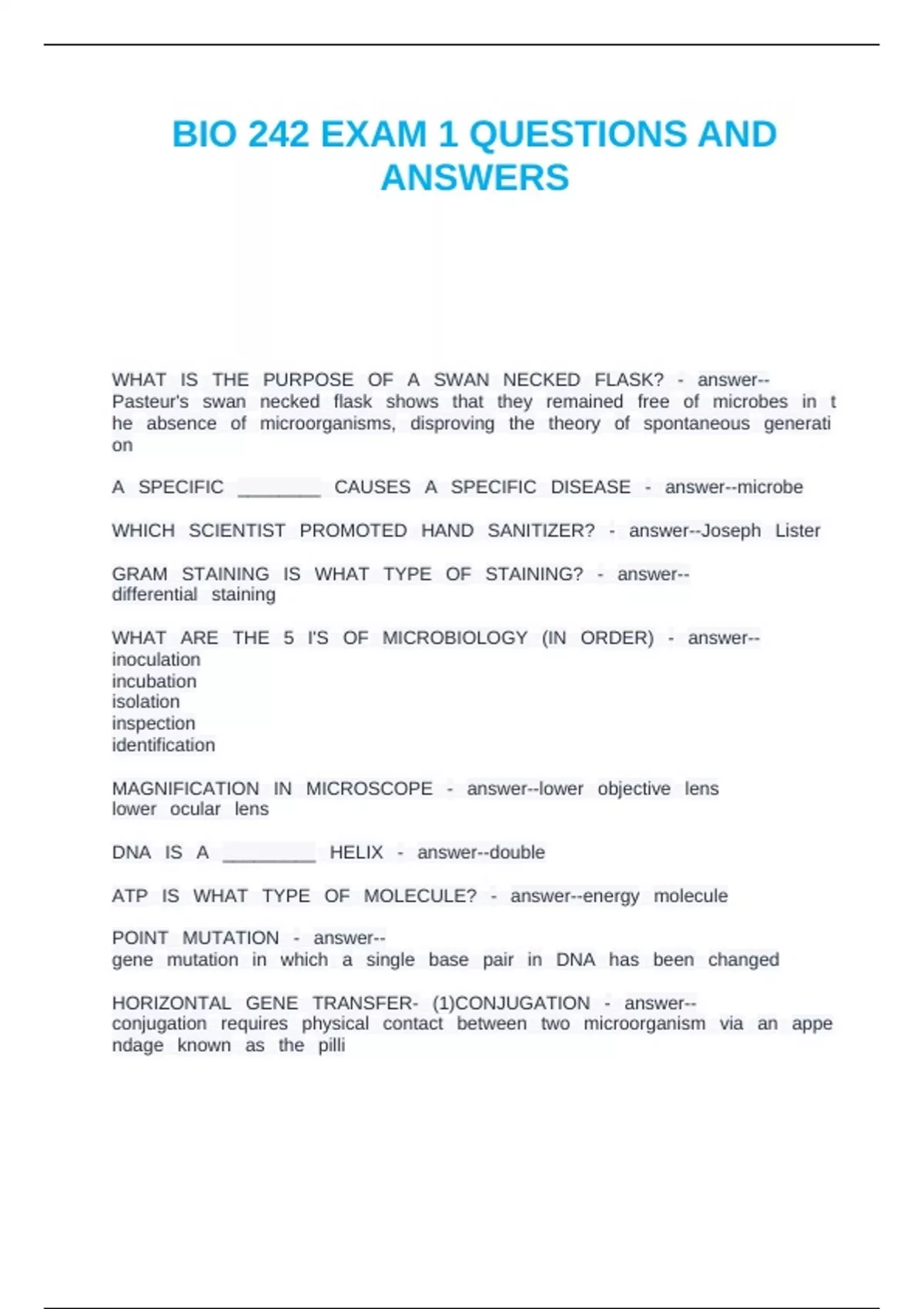 BIO 242 EXAM 1 QUESTIONS AND ANSWERS - BIO 242 - Stuvia US