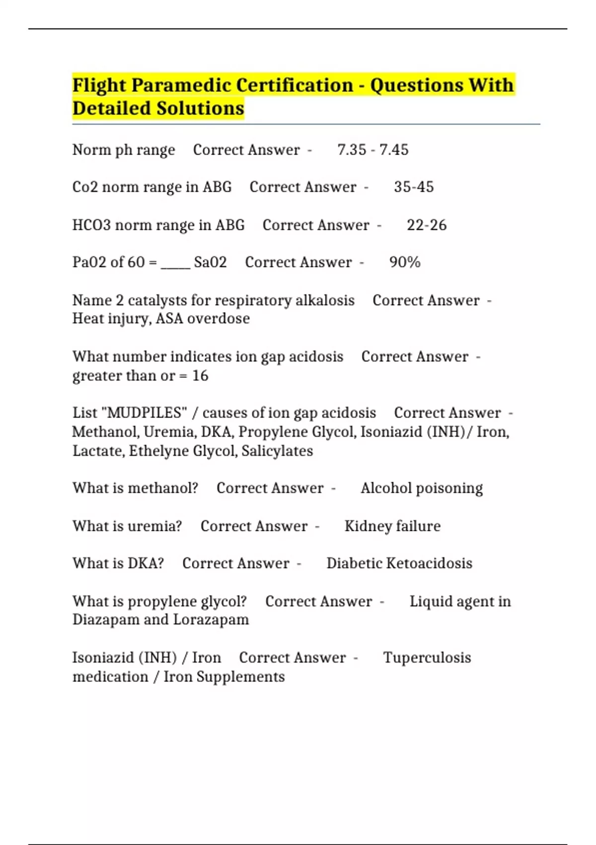 Flight Paramedic Certification - Questions With Detailed Solutions ...