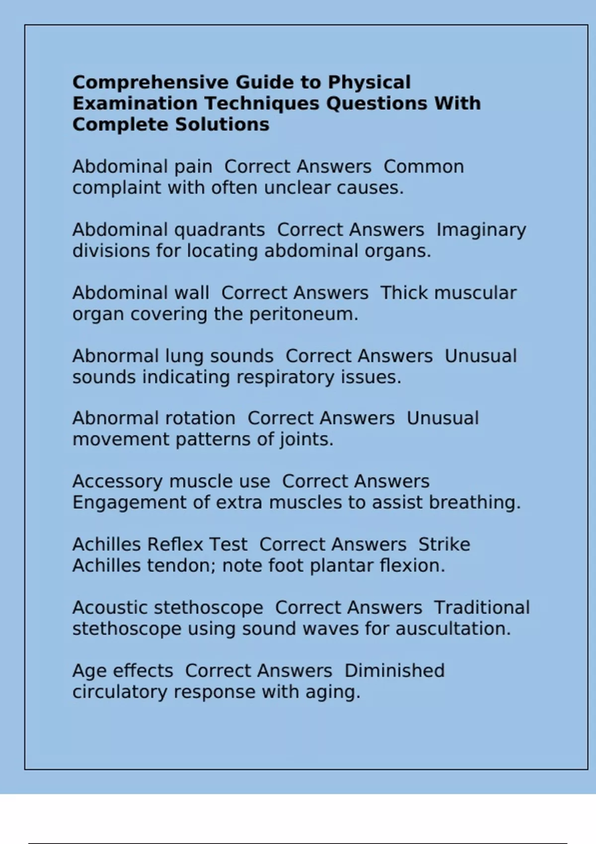 Comprehensive Guide to Physical Examination Techniques Questions With ...
