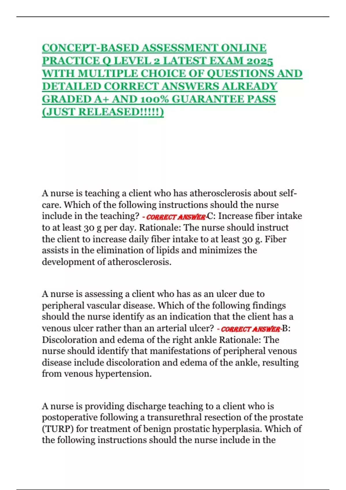 CONCEPT-BASED ASSESSMENT ONLINE PRACTICE Q LEVEL 2 LATEST EXAM 2025 ...