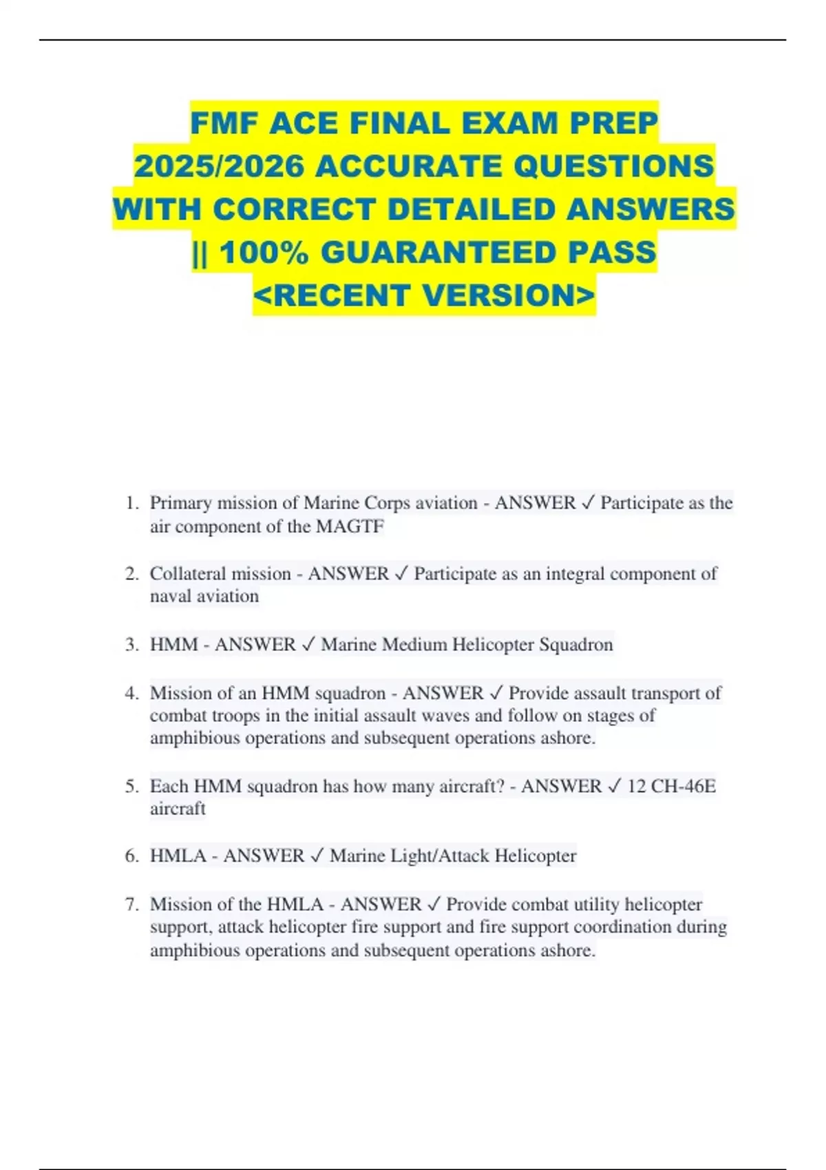 FMF ACE FINAL EXAM PREP 2025/2026 ACCURATE QUESTIONS WITH CORRECT ...
