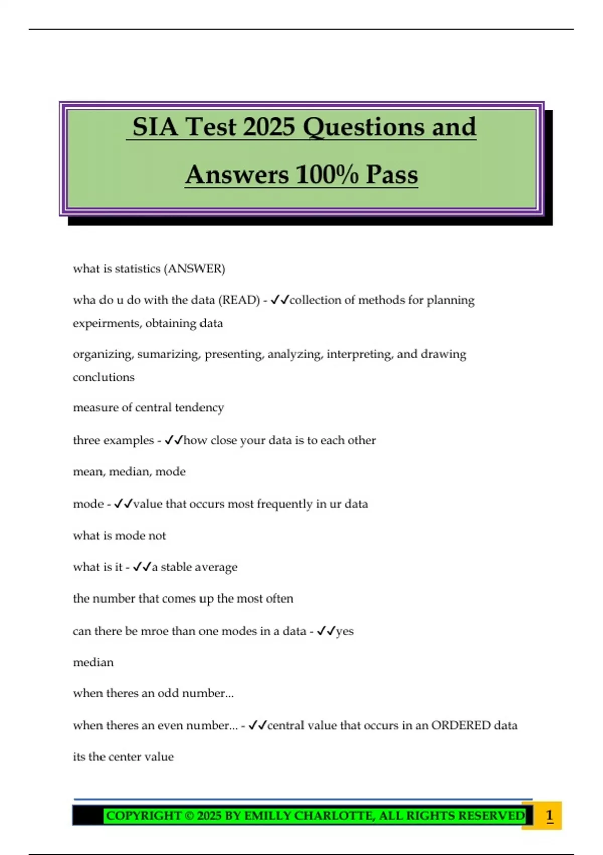 SIA Test 2025 Questions and Answers 100% Pass - SIA - Stuvia US