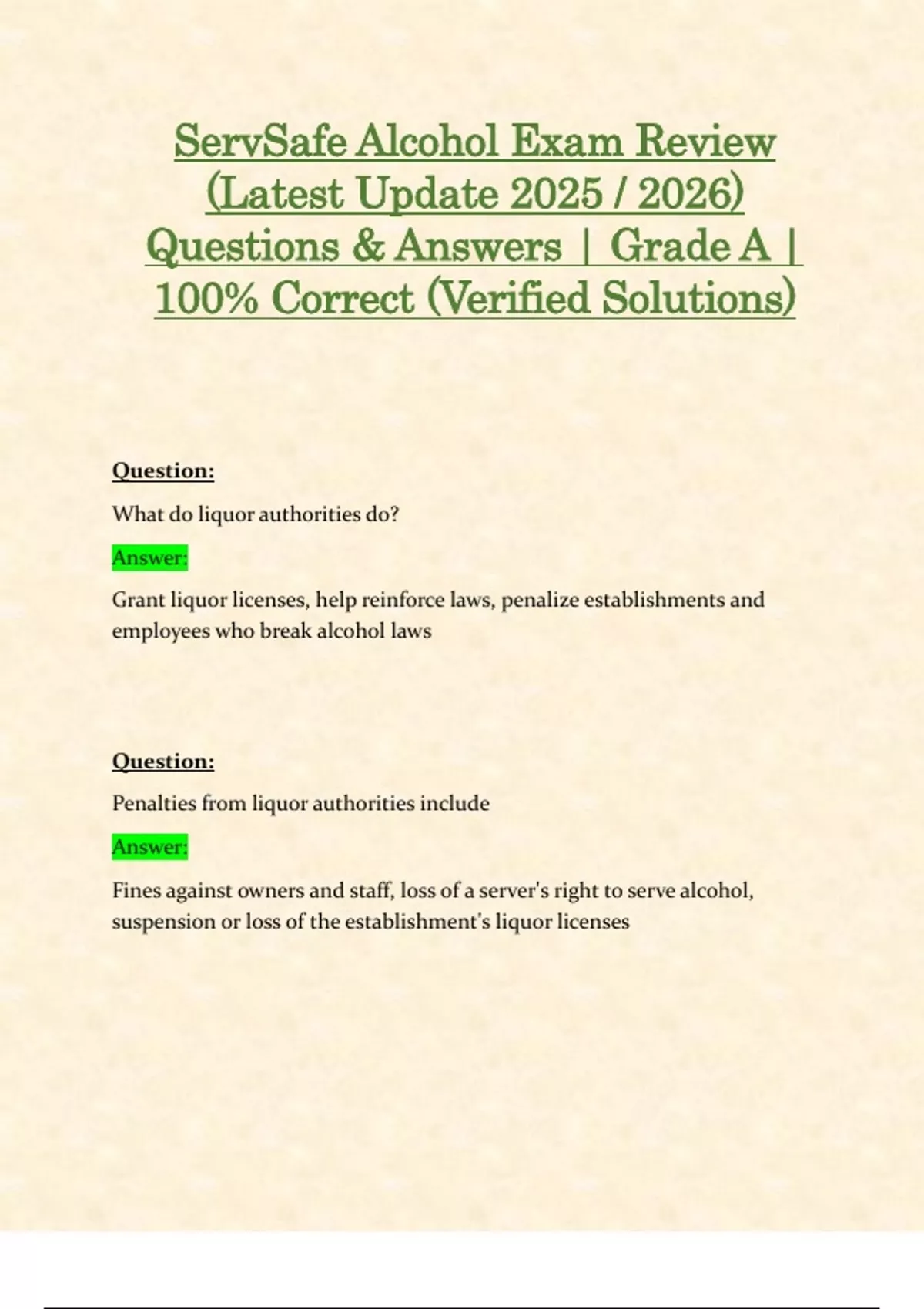 ServSafe Alcohol Exam Review (Latest Update 2025 / 2026) Questions ...