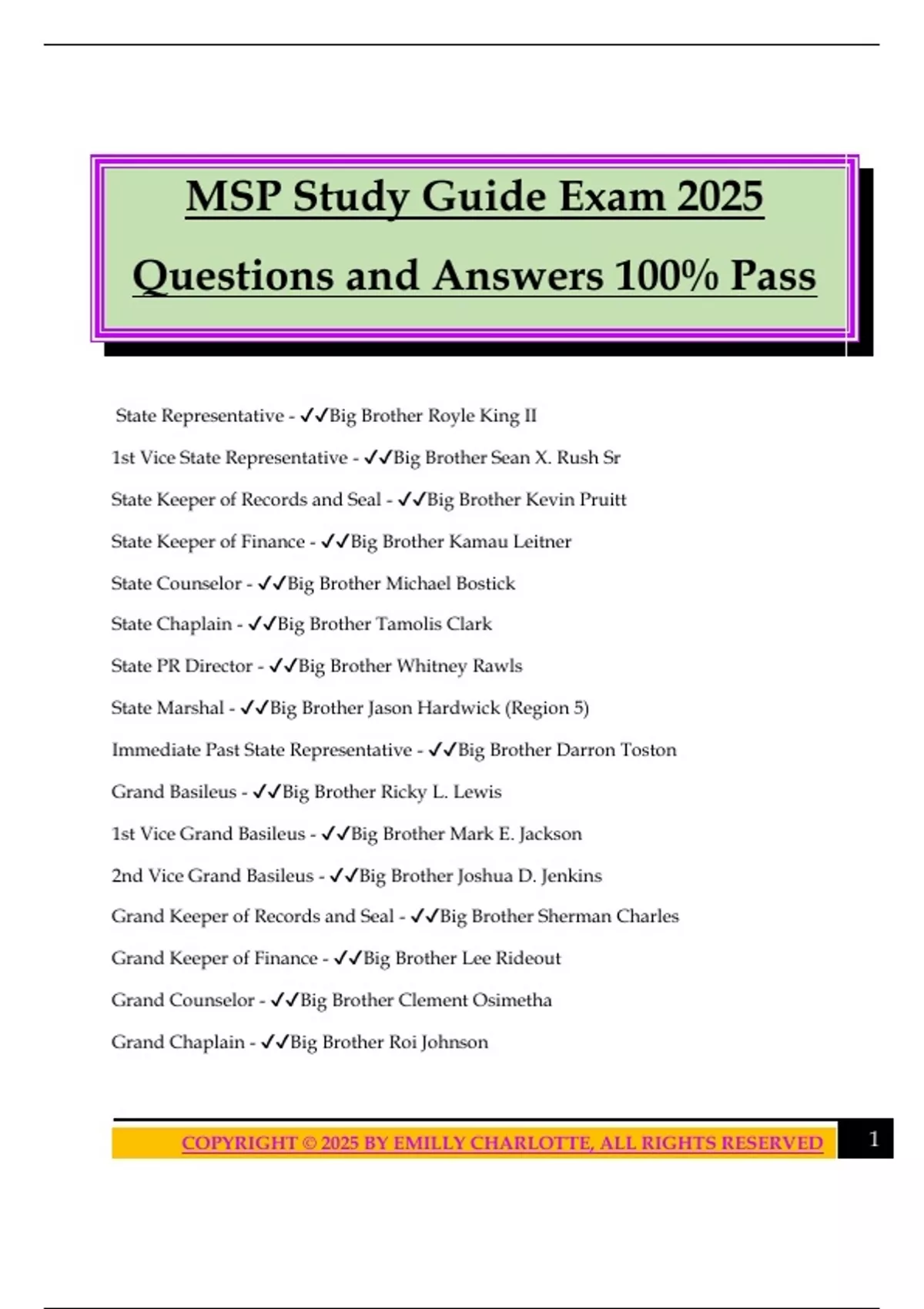MSP Study Guide Exam 2025 Questions and Answers 100% Pass - MSP - Stuvia US