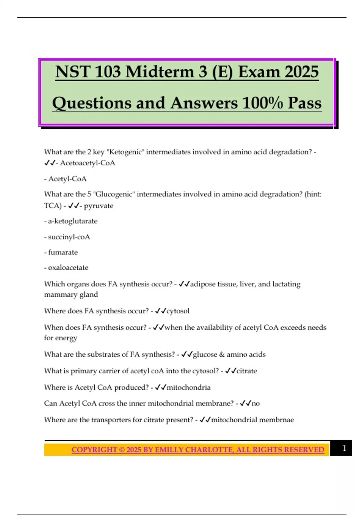 NST 103 Midterm 3 (E) Exam 2025 Questions and Answers 100% Pass - NST - Stuvia US