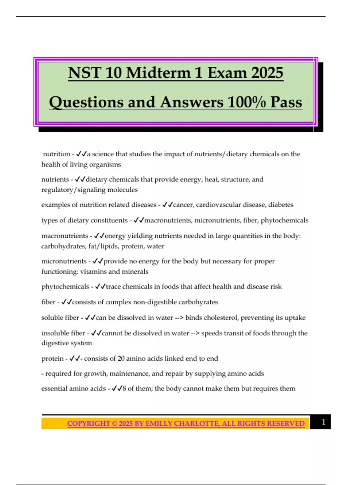 NST 10 Midterm 1 Exam 2025 Questions and Answers 100% Pass - NST - Stuvia US